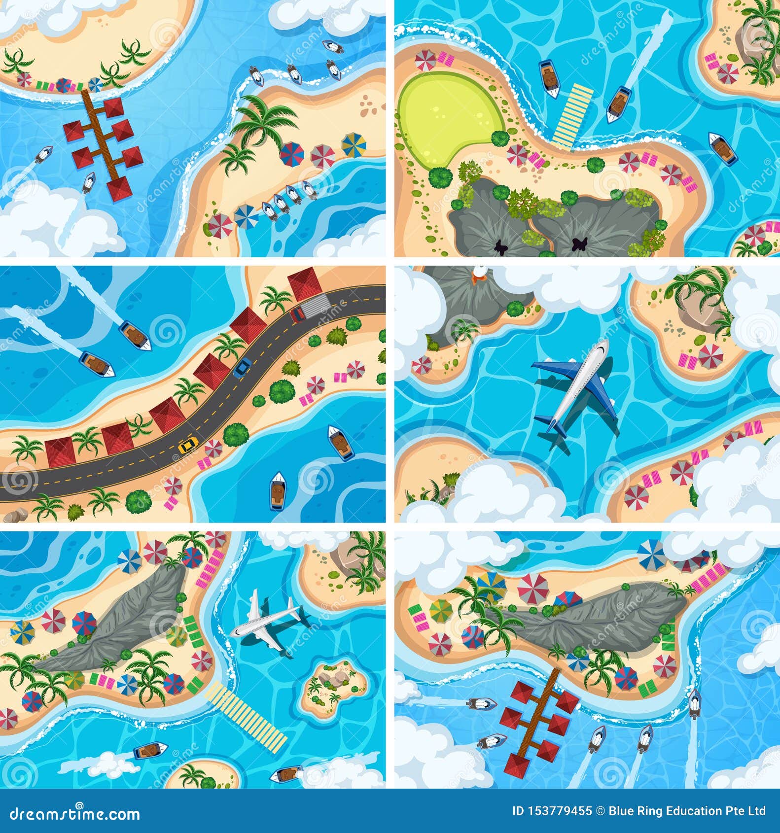 Set of aerial view scenes stock vector. Illustration of clip - 153779455
