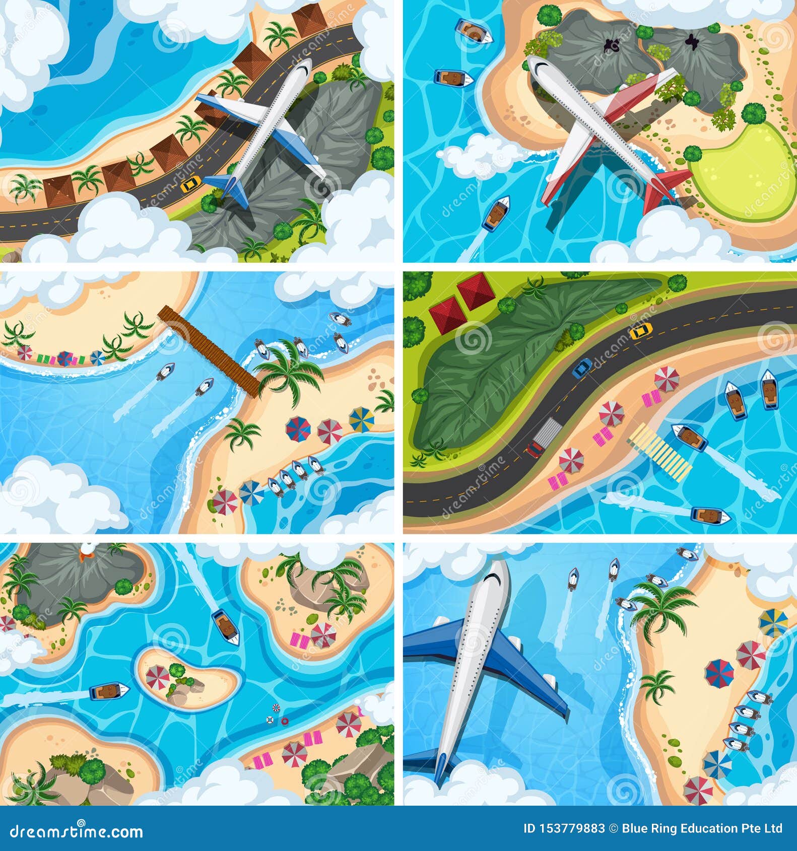 Set of aerial view scenes stock vector. Illustration of artistic ...