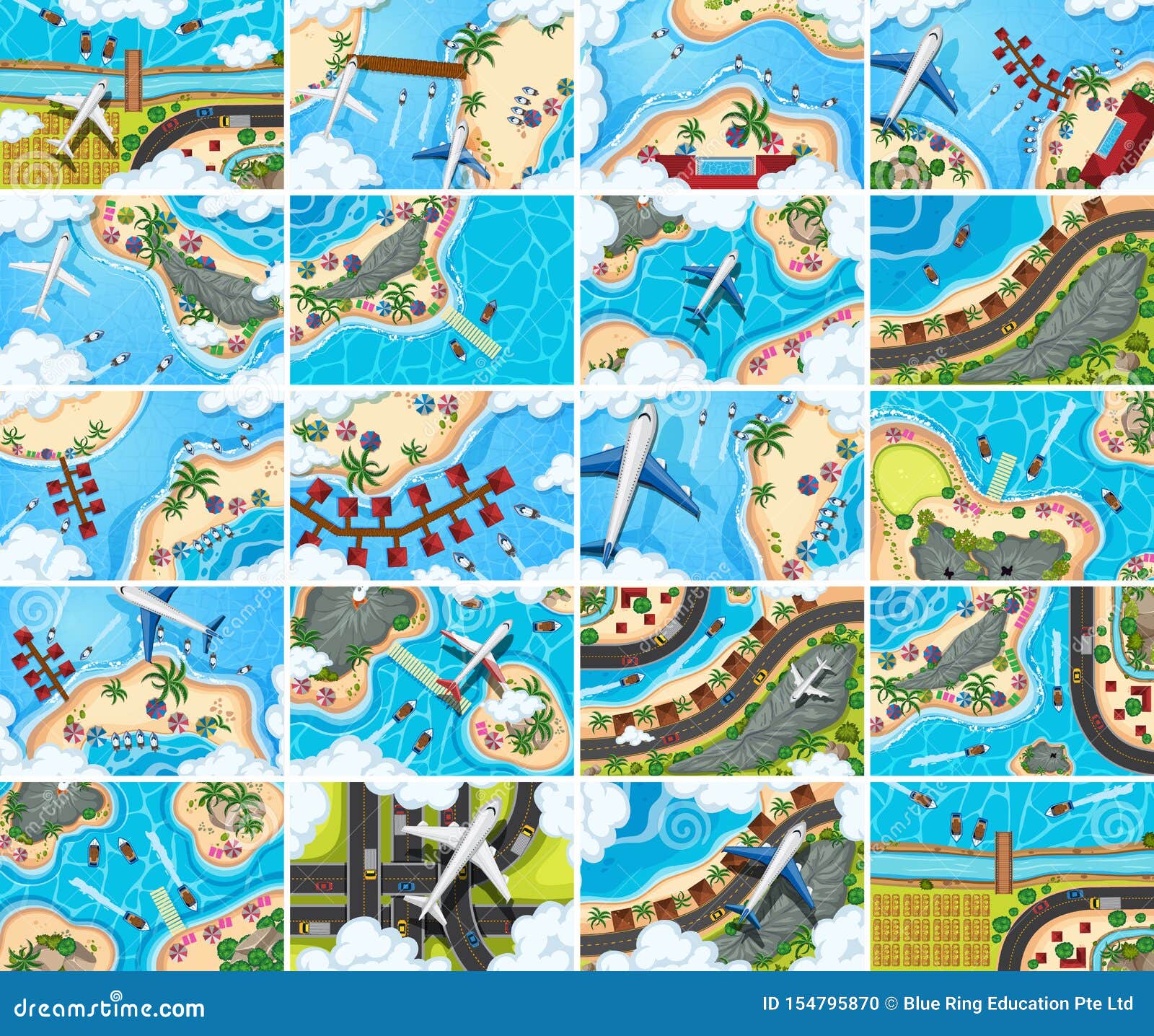 Set of aerial view scenes stock vector. Illustration of artistic ...