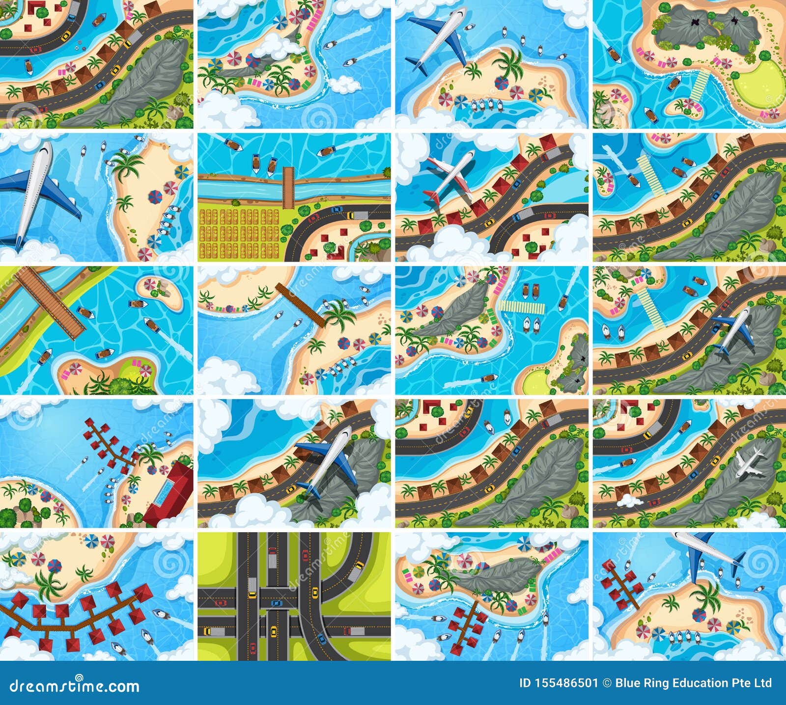 Set of aerial view scenes stock vector. Illustration of holiday - 155486501