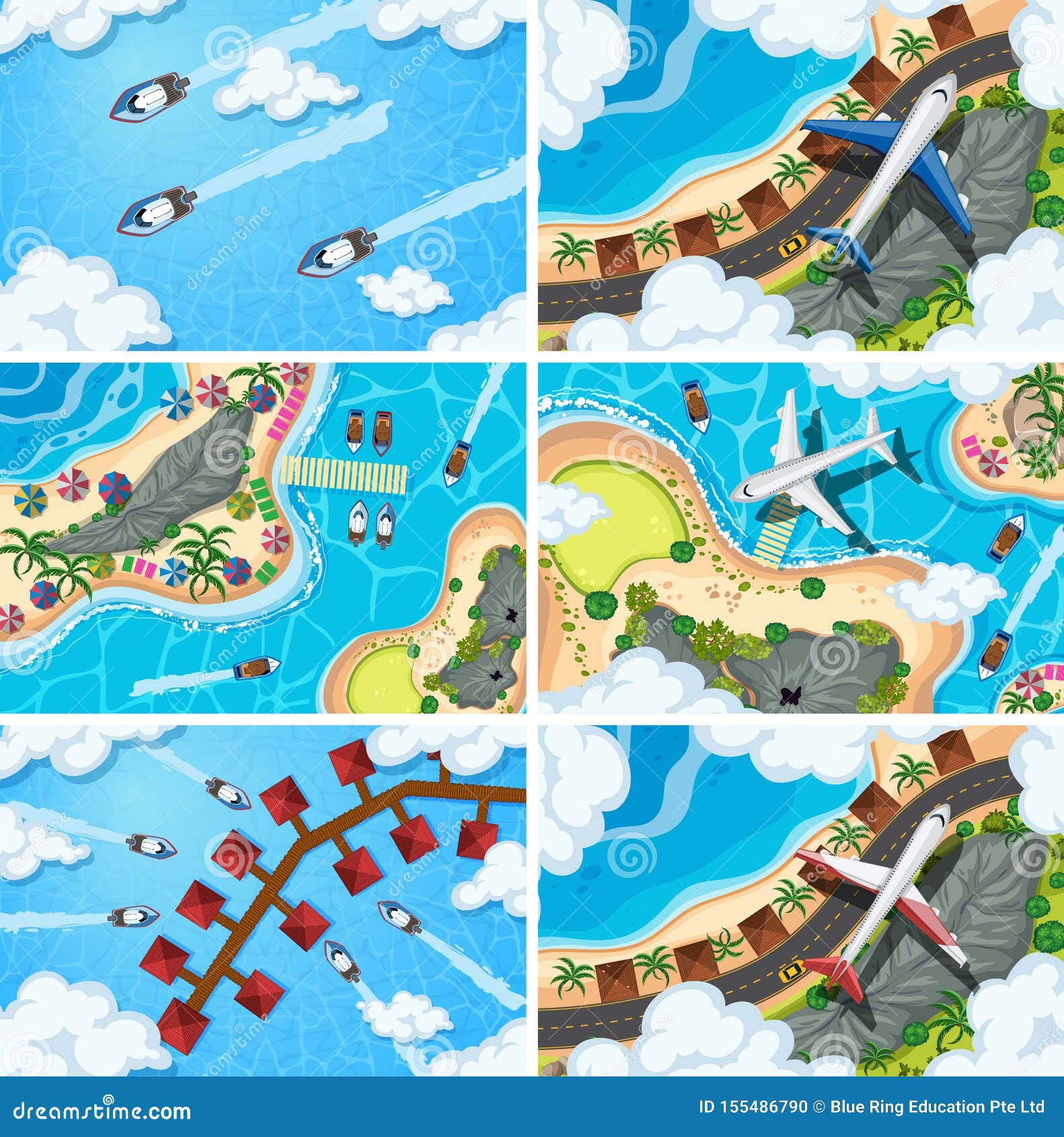 Set of aerial view scenes stock vector. Illustration of eps10 - 155486790