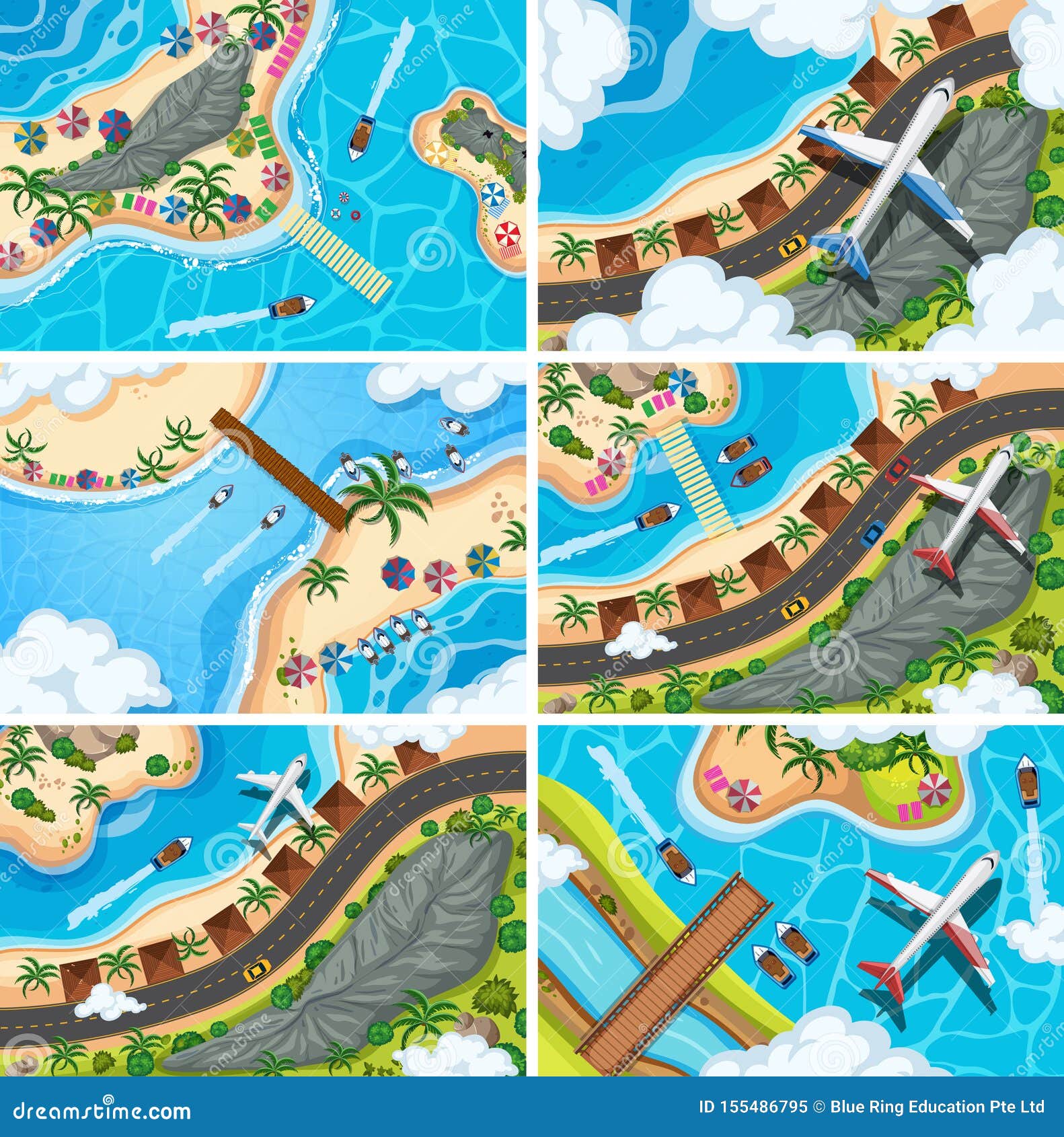 Set of aerial view scenes stock vector. Illustration of ocean - 155486795
