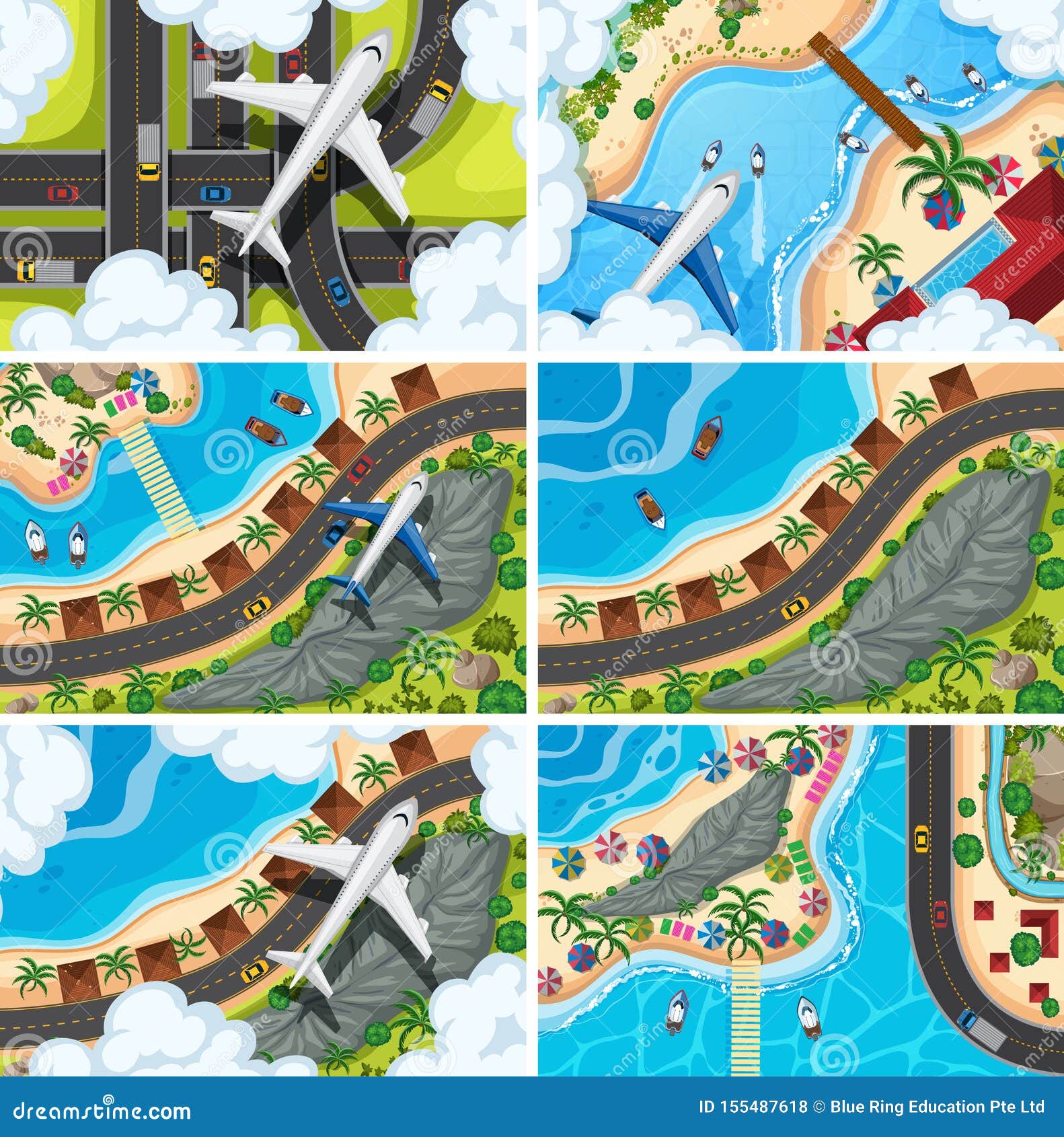 Set of aerial view scenes stock vector. Illustration of nature - 155487618