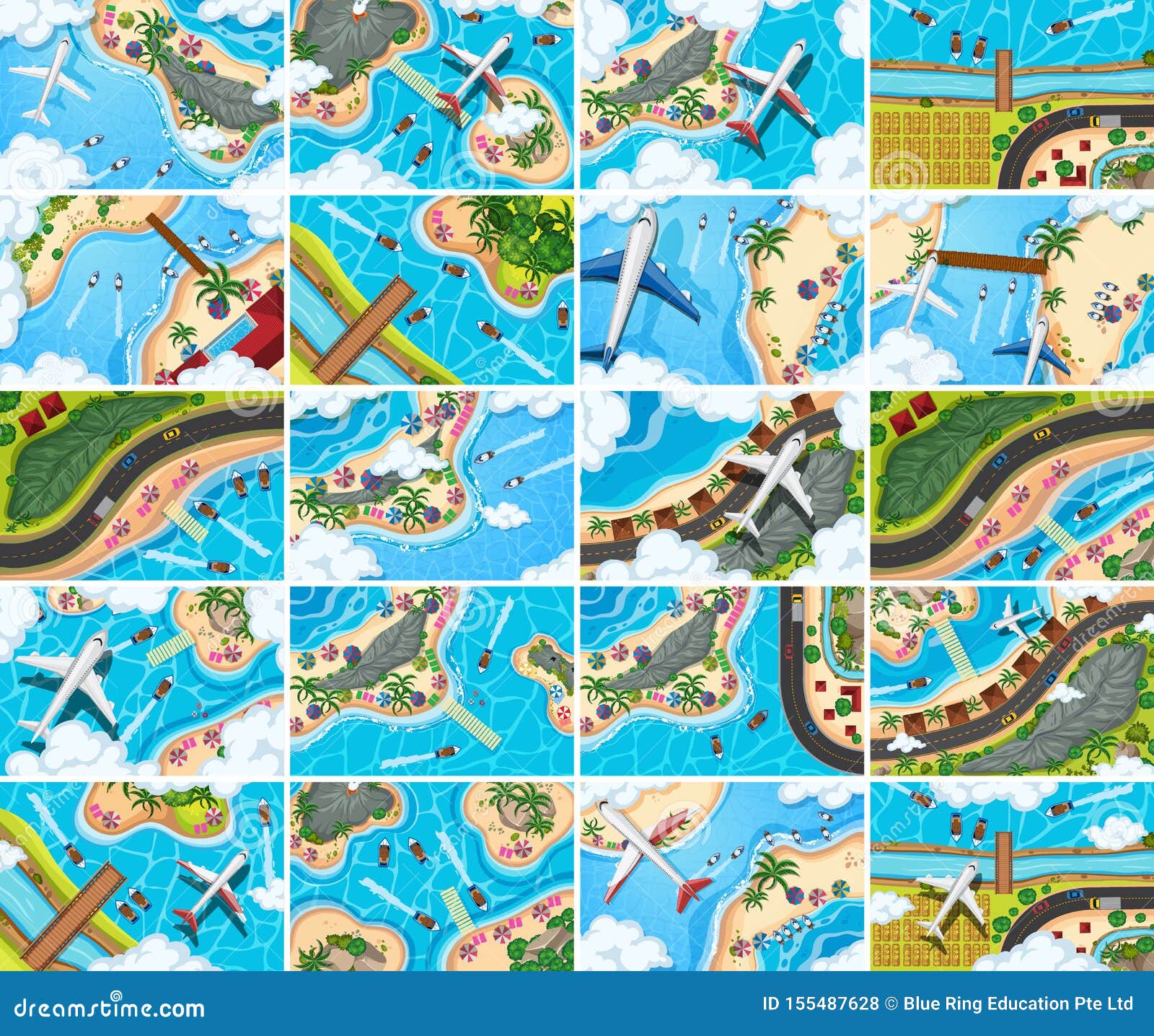 Set of aerial view scenes stock vector. Illustration of aerial - 155487628