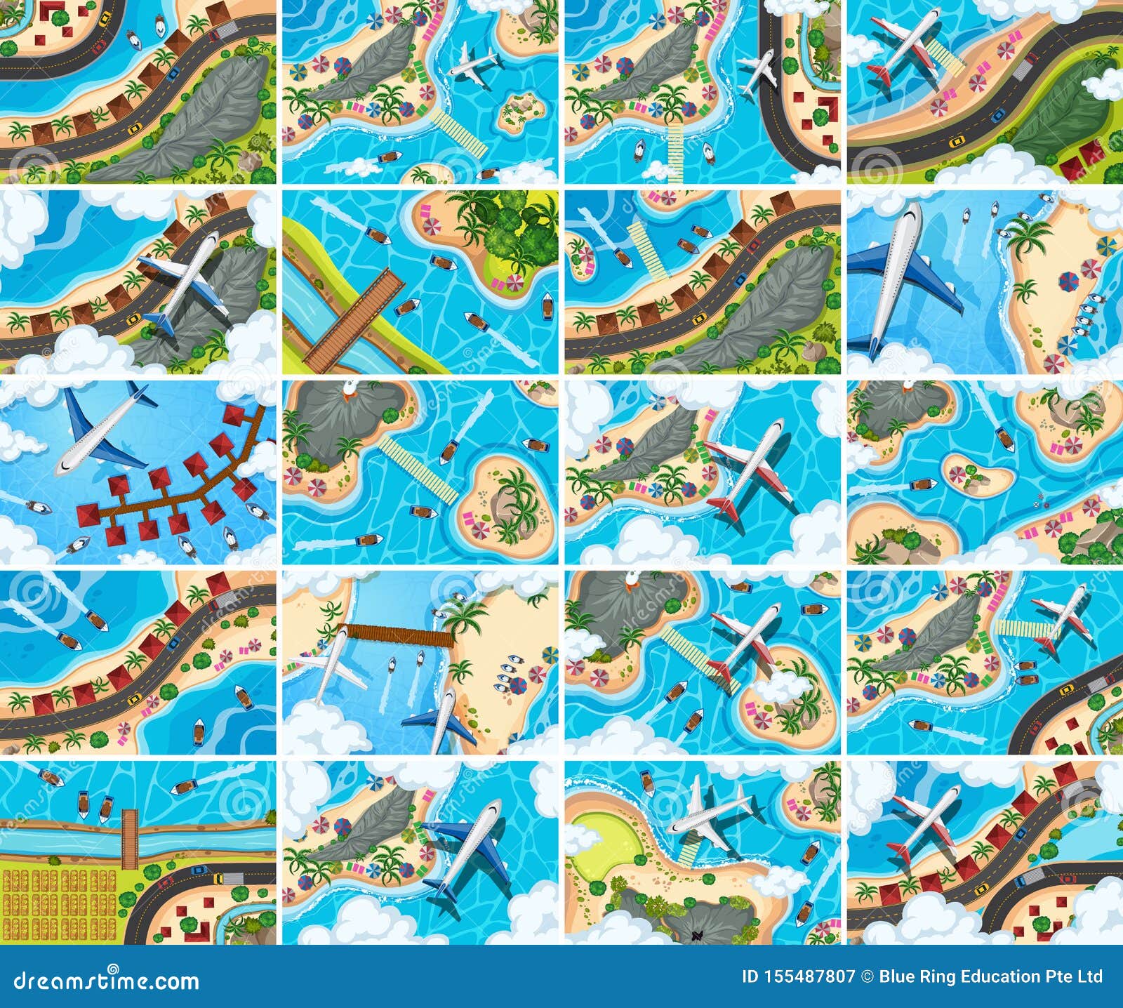 Set of aerial view scenes stock vector. Illustration of tropical ...