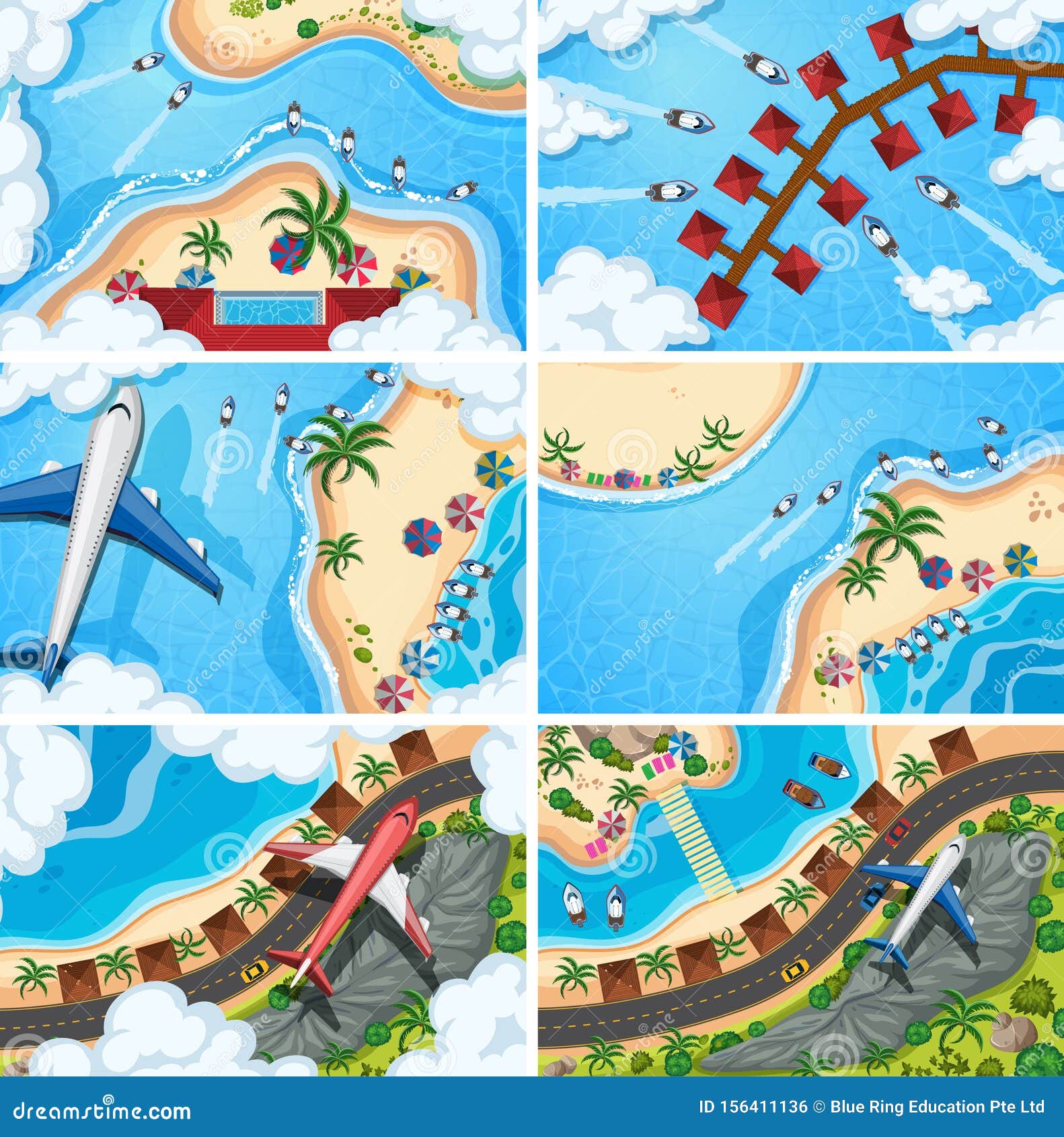 Set of aerial view scenes stock vector. Illustration of house - 156411136