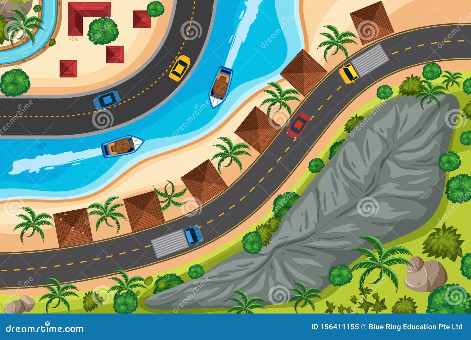 Set of aerial view scenes stock vector. Illustration of view - 156411155