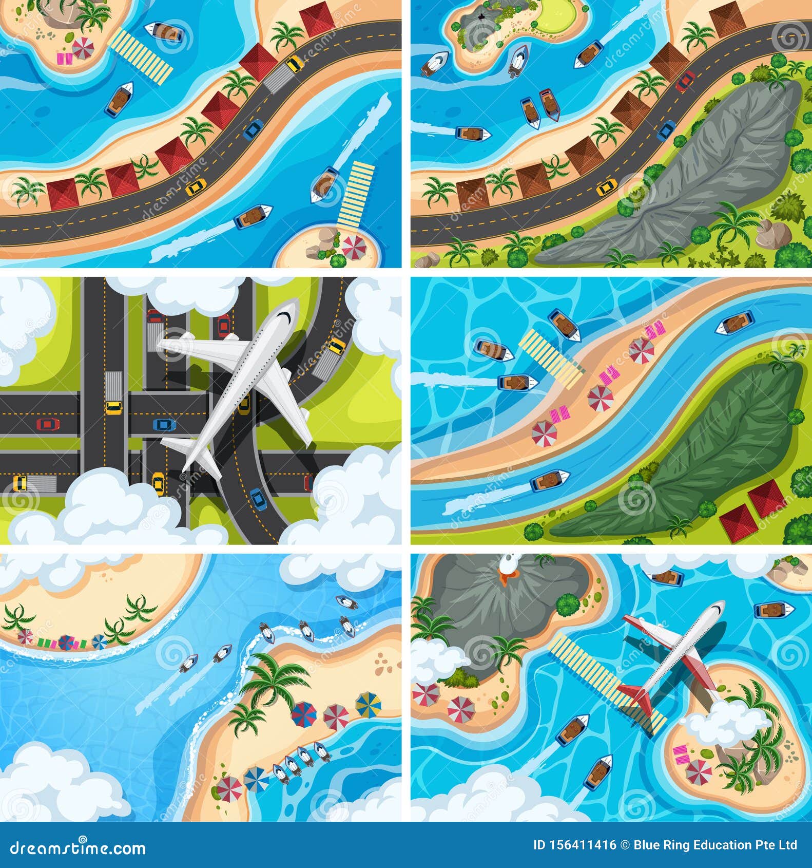 Set of aerial view scenes stock vector. Illustration of view - 156411416