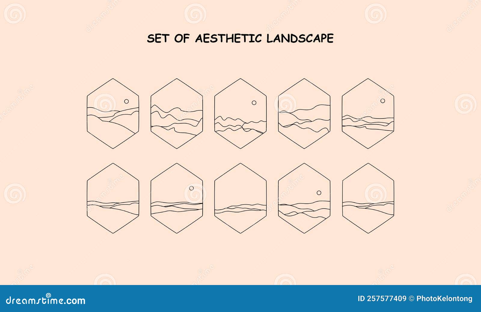 Set of Aesthetic Landscape. Abstract Line Landscape Stock Vector ...