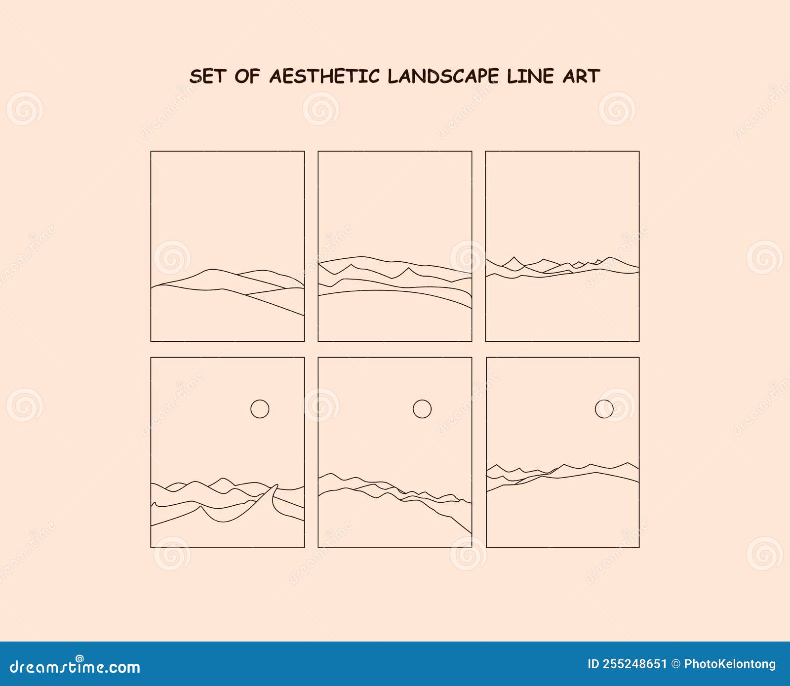 Set of Aesthetic Landscape Line Art Stock Vector - Illustration of ...