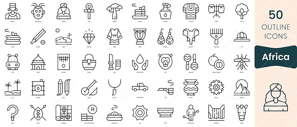 Set of Africa Icons. Thin Linear Style Icons Pack Stock Vector ...