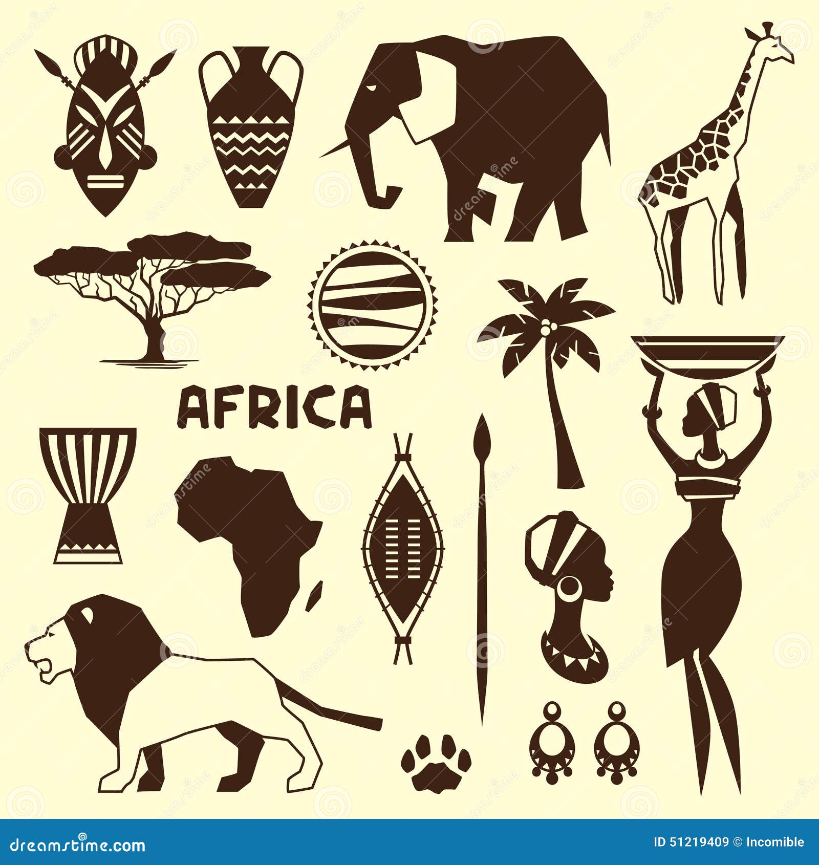 Set of African Ethnic Style Icons in Flat Style Stock Vector ...