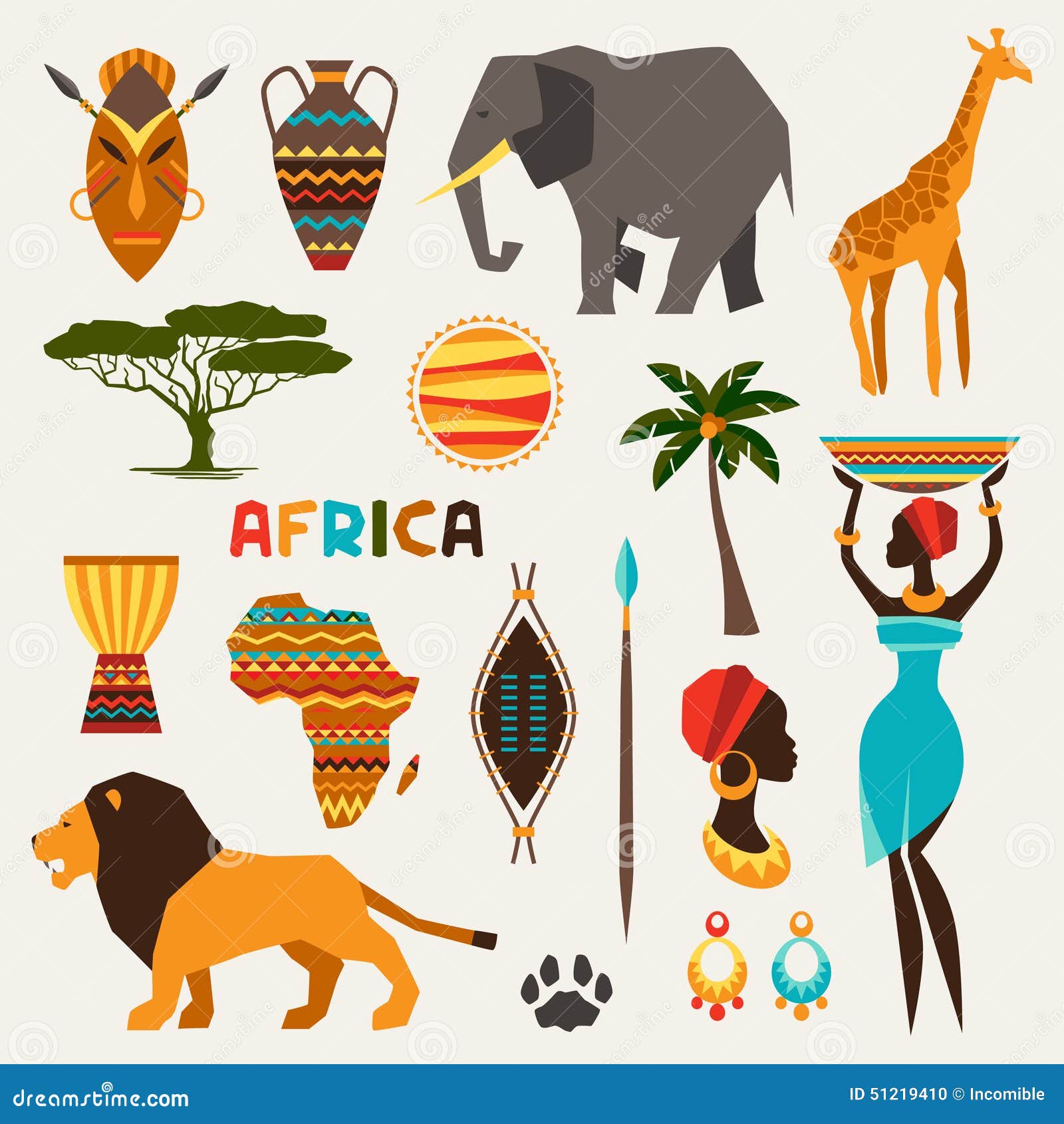 Set of African Ethnic Style Icons in Flat Style Stock Vector ...