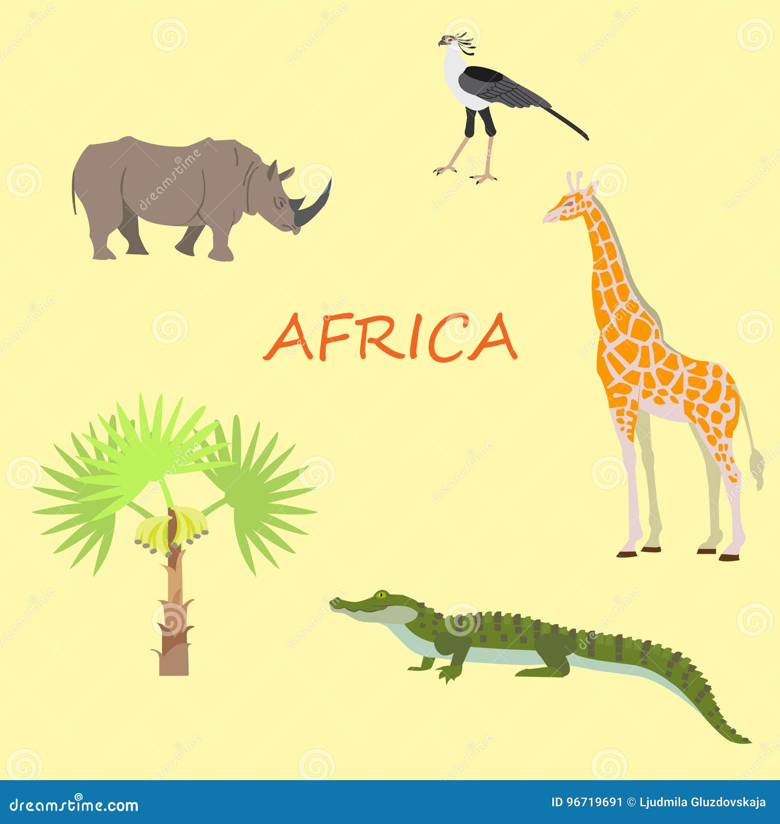 A Set of African Flora and Fauna, Vector Illustration. Stock Vector ...