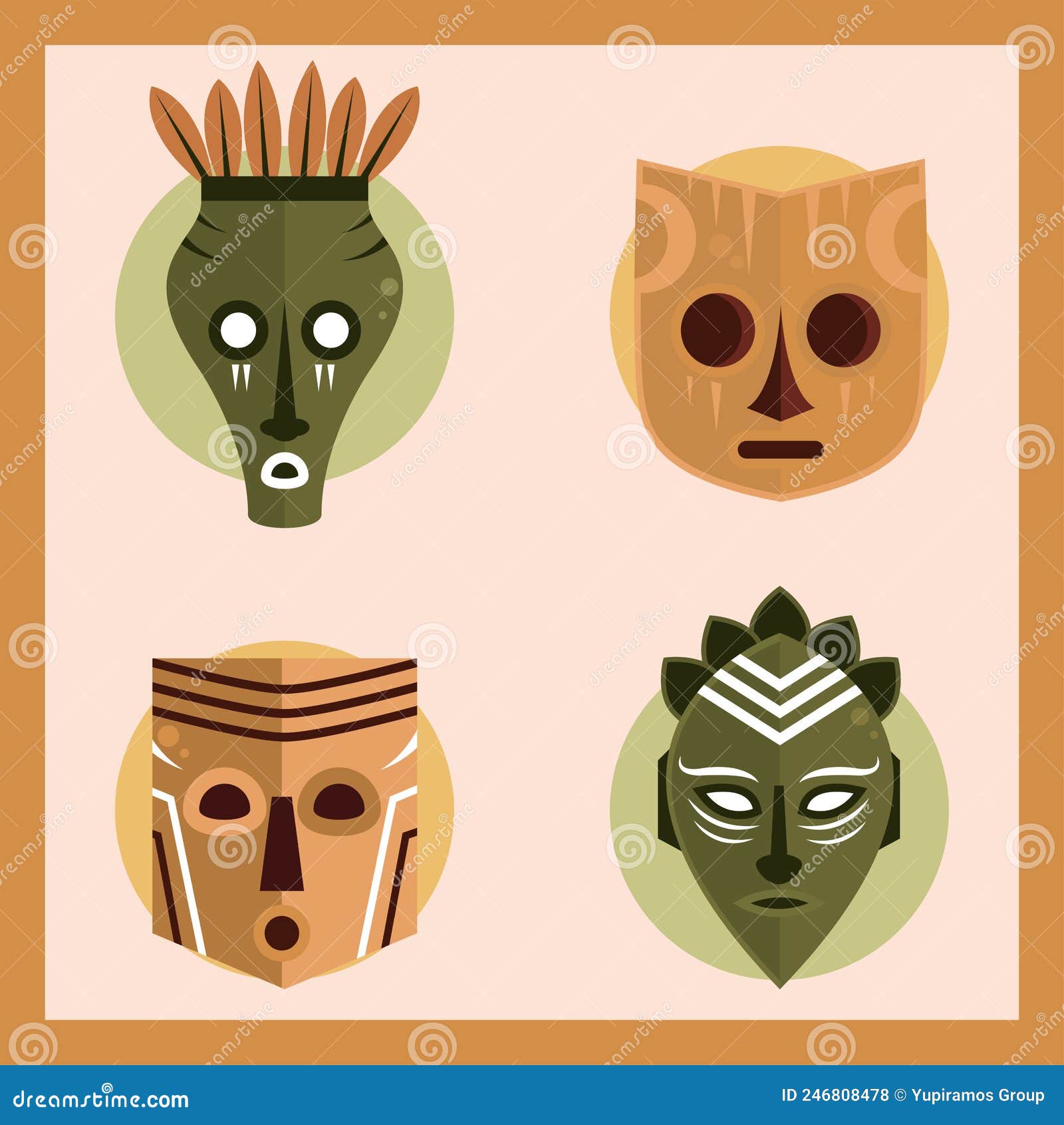 Set of african mask stock vector. Illustration of cartoon - 246808478