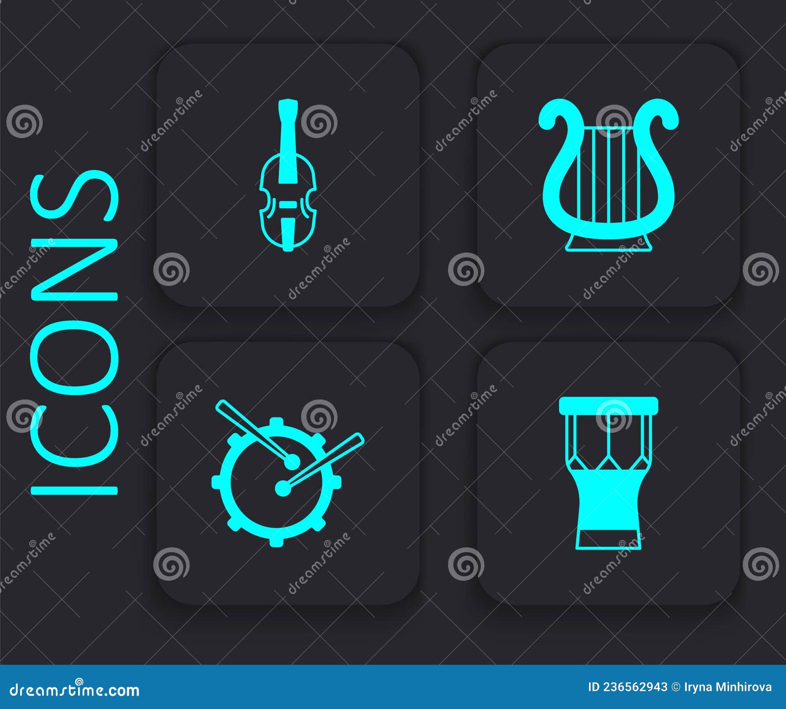 Set African Percussion Drum, Violin, Ancient Greek Lyre and Drum with ...