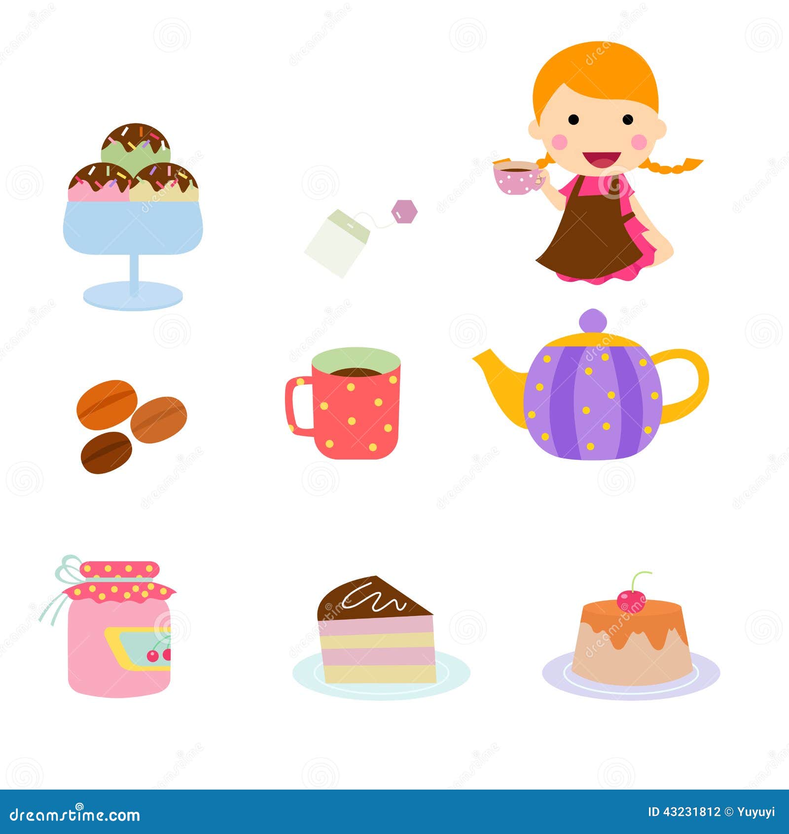 Set of afternoon tea icon stock vector. Illustration of floral - 43231812