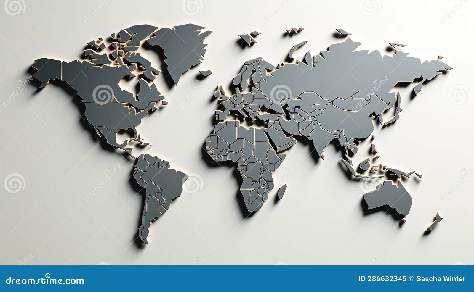 Minimalistic World Map in Silver Stock Illustration - Illustration of ...