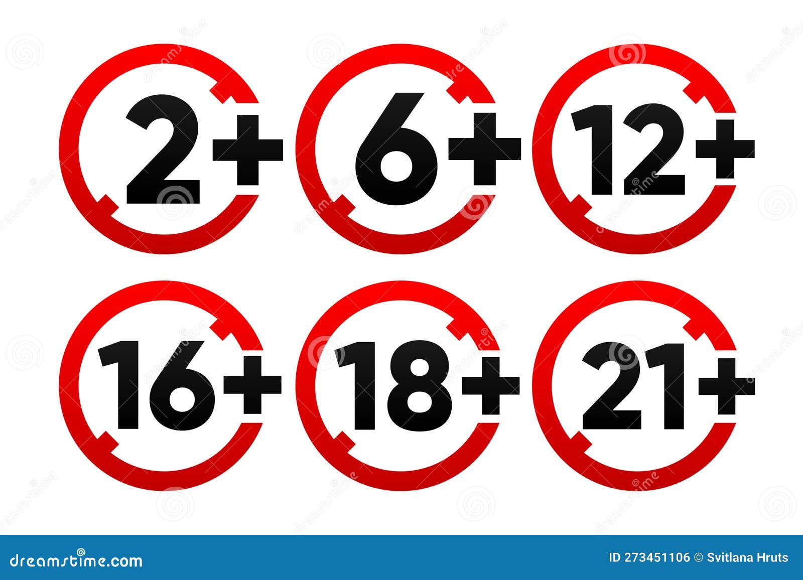 Set of Age Restriction Signs. Age Limit Concept. Warning or Recommended ...