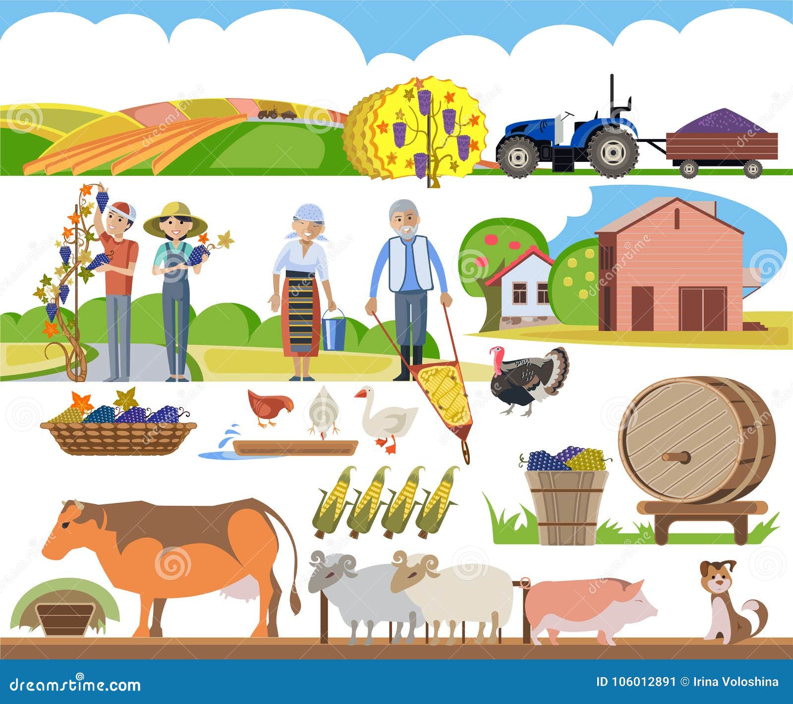 A Set of Agricultural Elements Stock Illustration - Illustration of ...