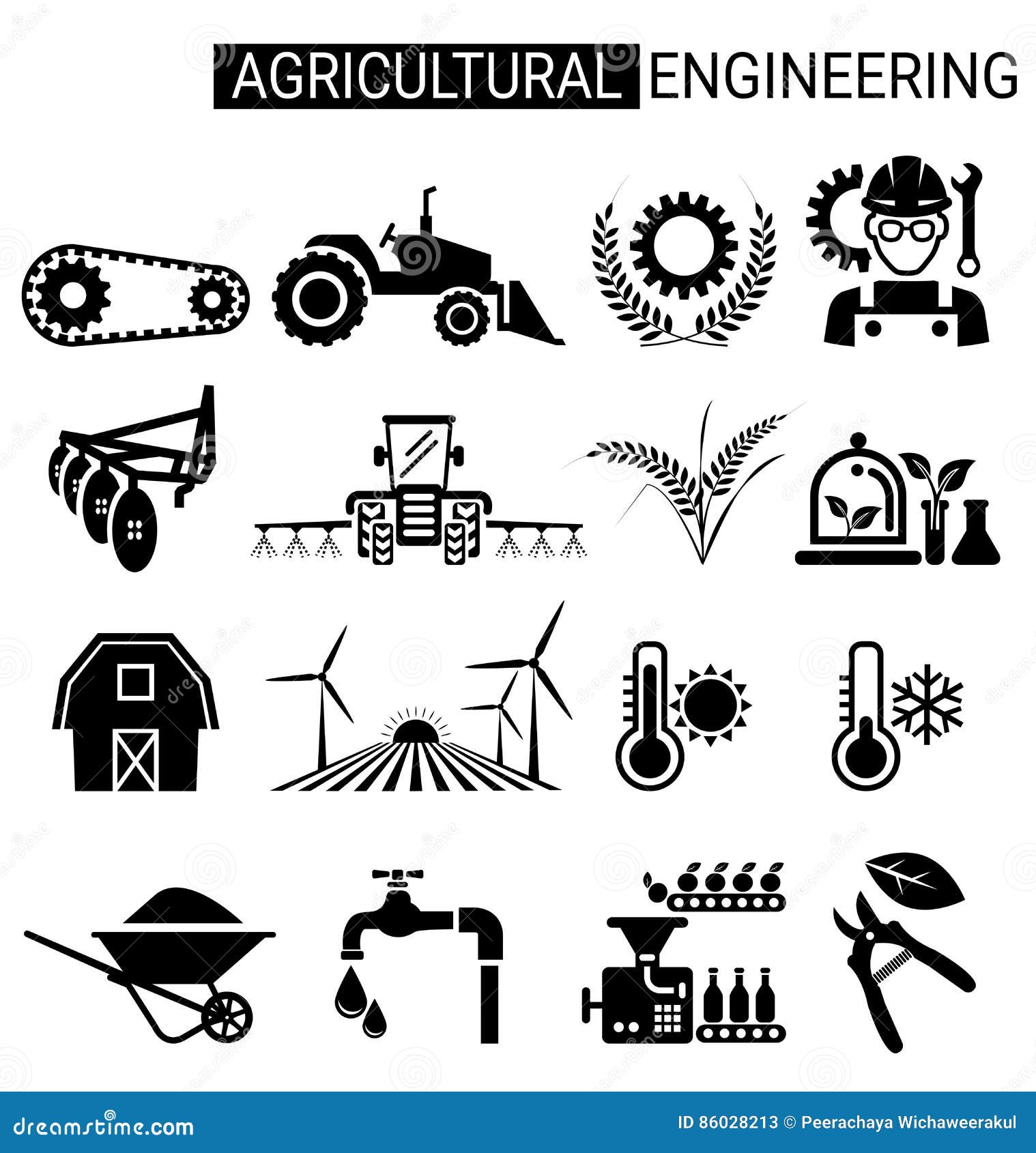Set of Agricultural Engineering Icon Design for Agriculture Stock ...
