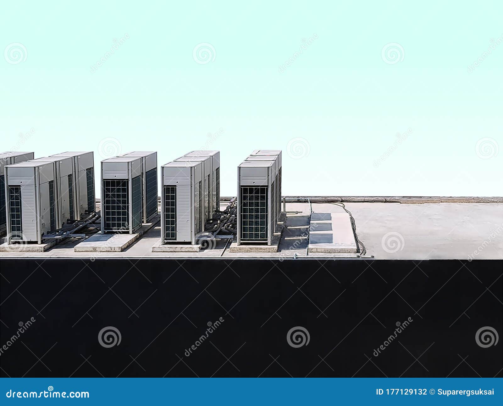 Air Condensing Units on Rooftop Isolated on Blue Background Stock Photo ...