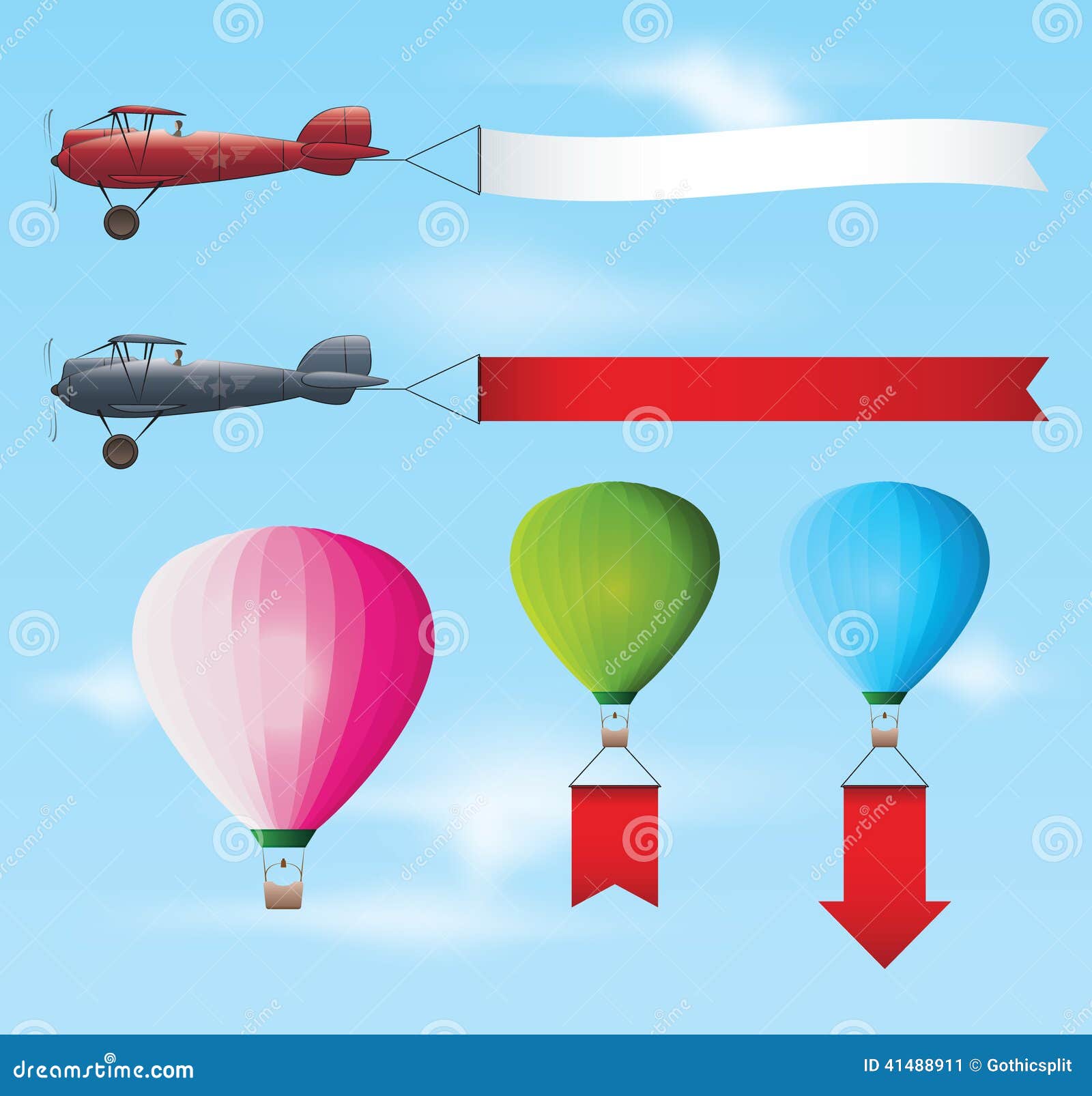 Set of Aircraft with Banners Stock Vector - Illustration of blank ...