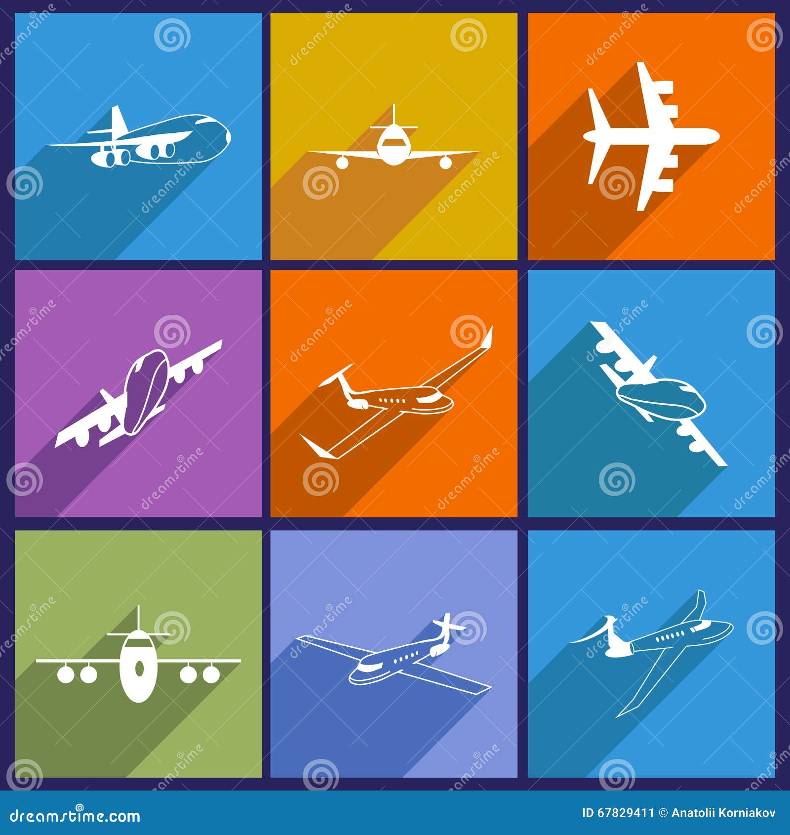 A Set Of Aircraft Icons With A Variety Of Background Colors Vector ...