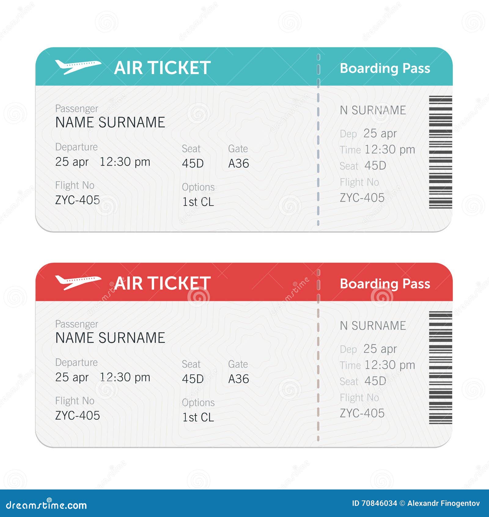 Set Of The Airline Boarding Pass Tickets. Isolated On White Background ...