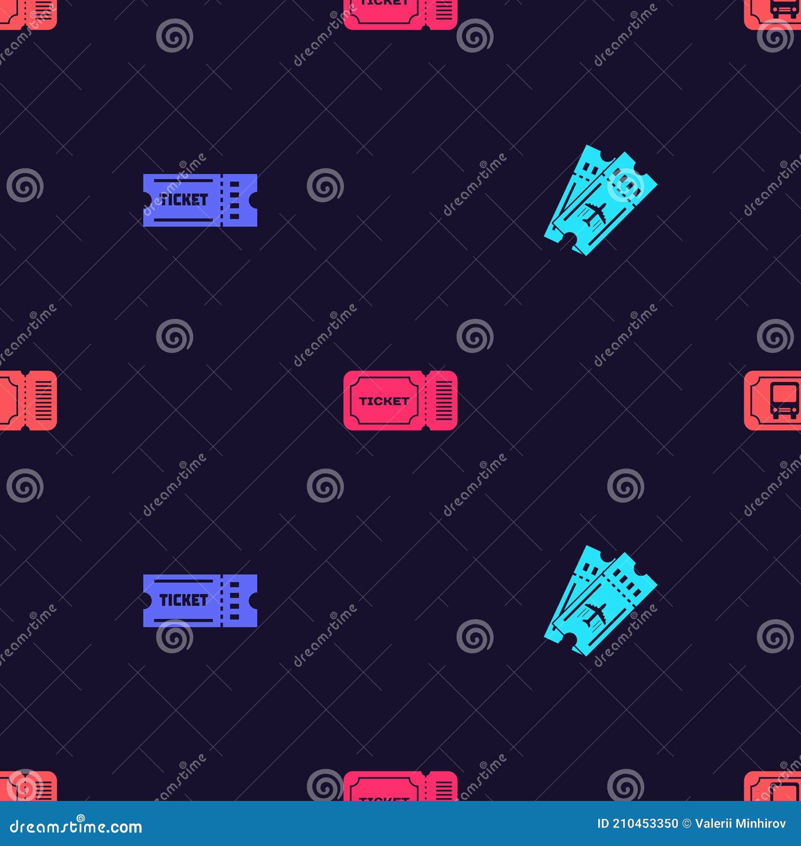 Set Airline Ticket, Ticket, and Bus on Seamless Pattern. Vector Stock ...