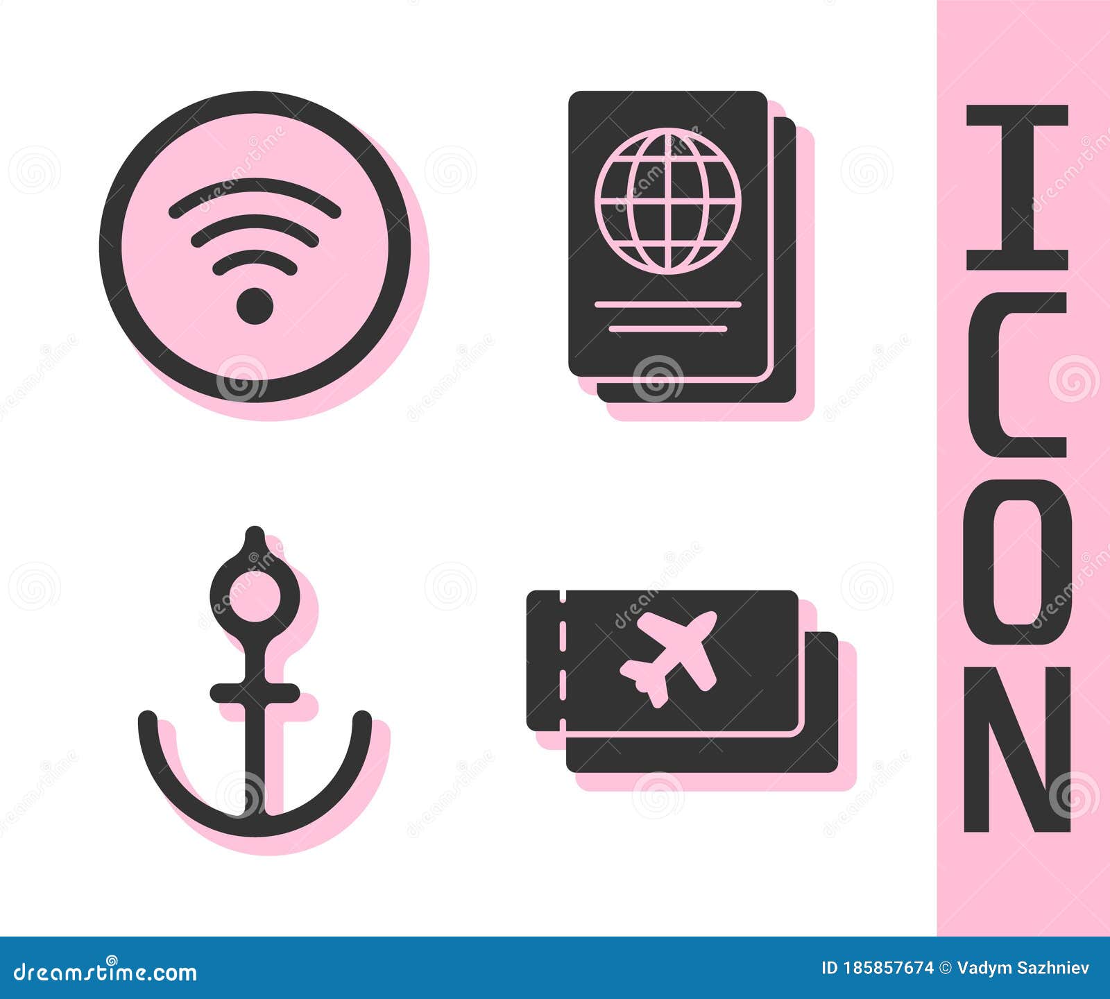Set Airline Ticket, Wi-Fi Wireless Internet Network, Anchor and ...