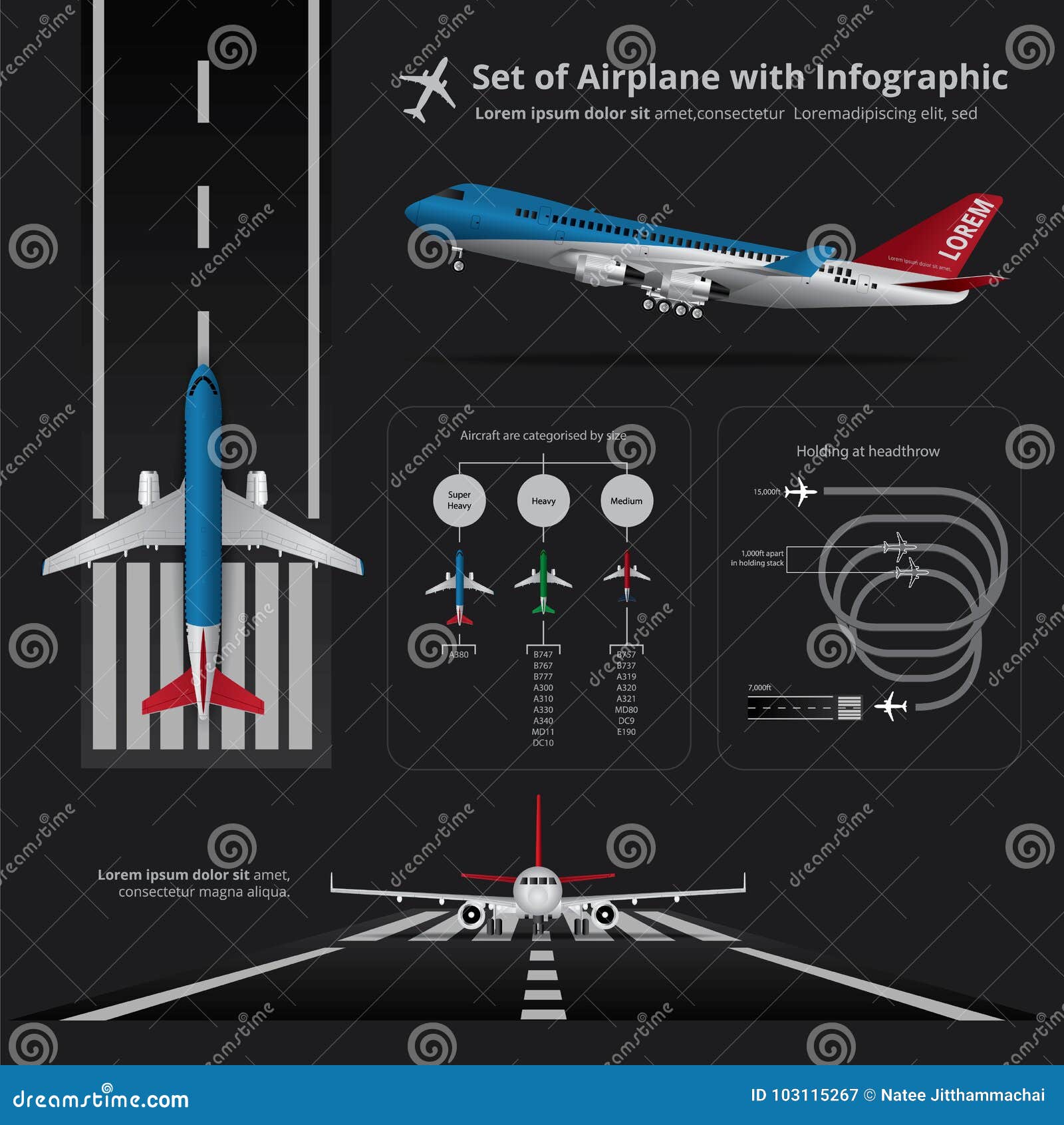 Set of Airplane with Infographic Stock Vector - Illustration of side ...