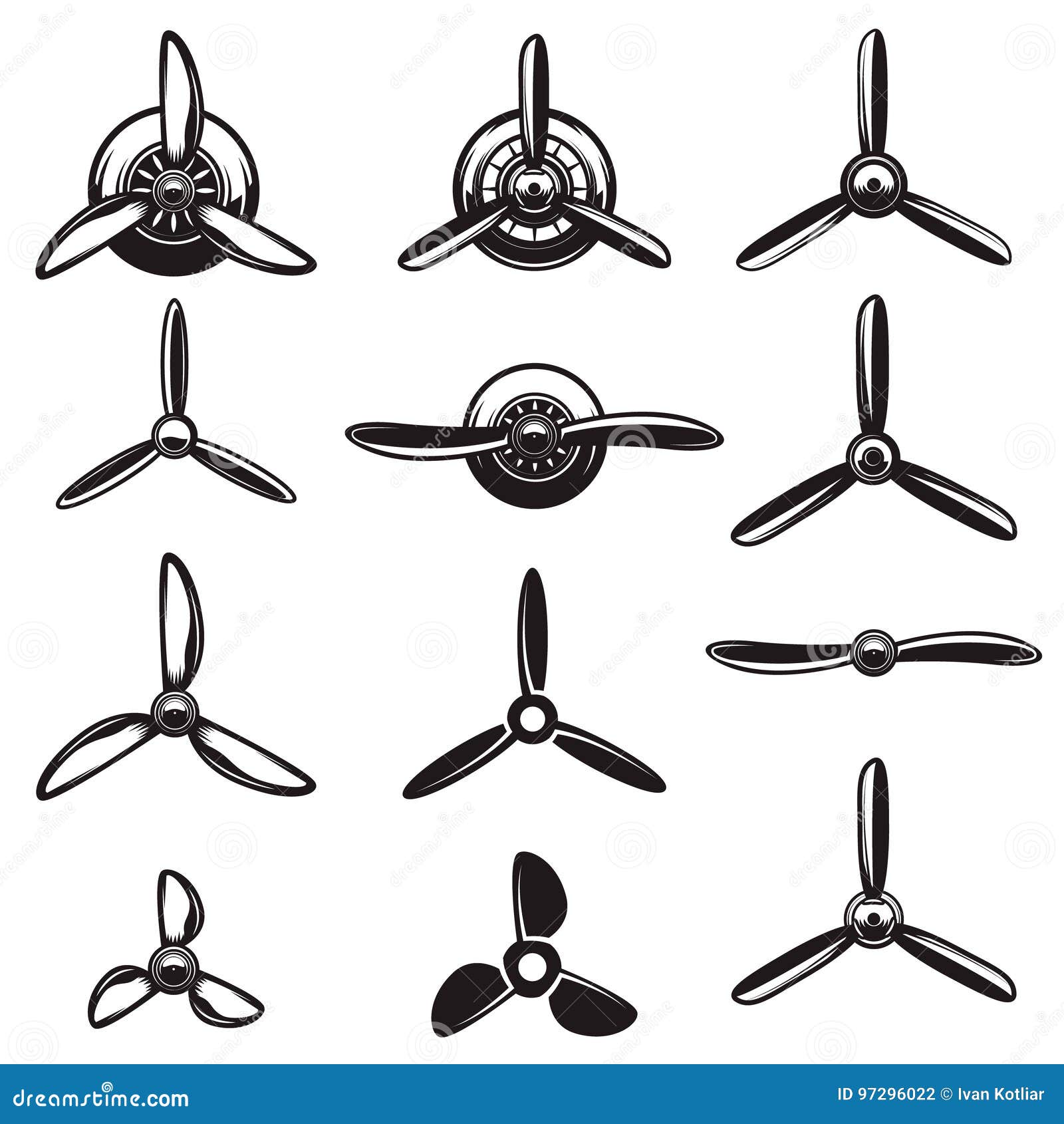 Set of the Airplane Propellers. Design Elements for Logo, Label, Sign ... Set of the Airplane Propellers. Design Elements for Logo, Label, Sign ...