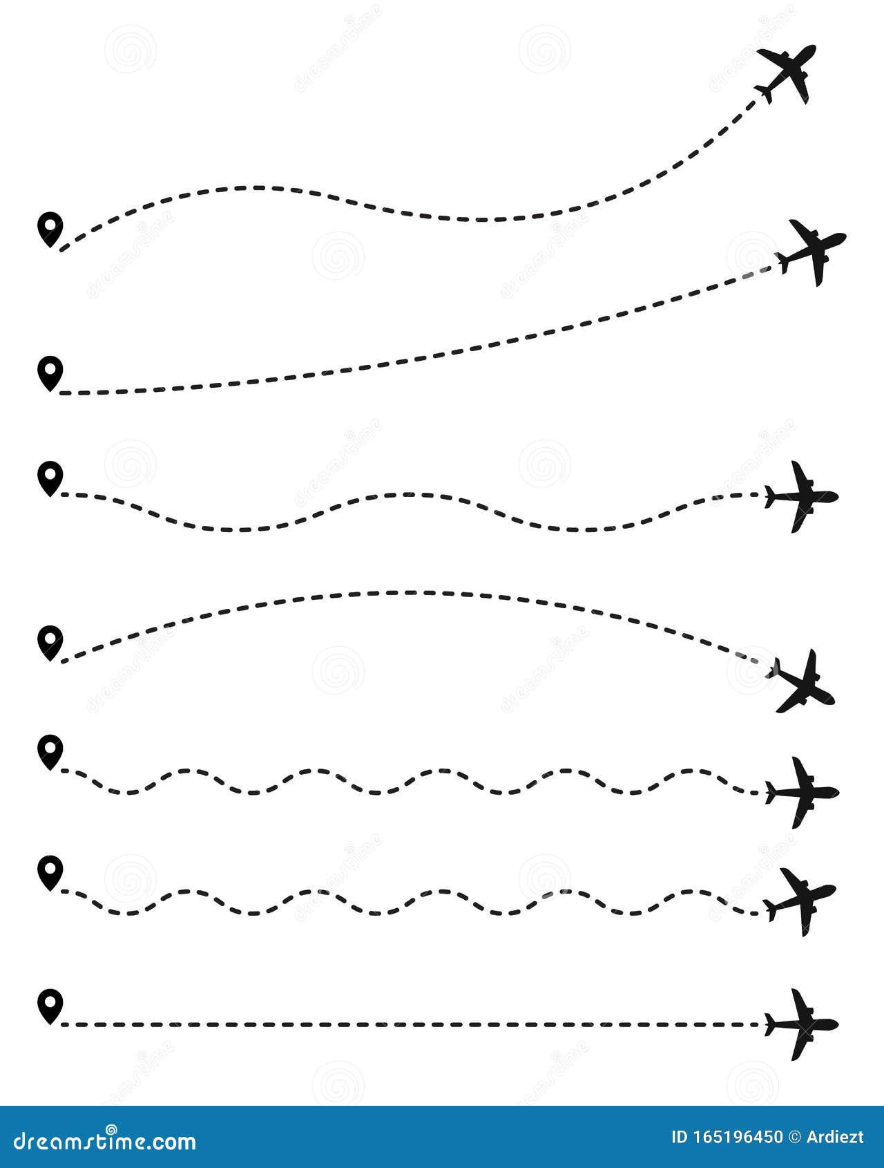 Set of Airplane Route Dotted Lines Vector Illustration Stock Vector ...