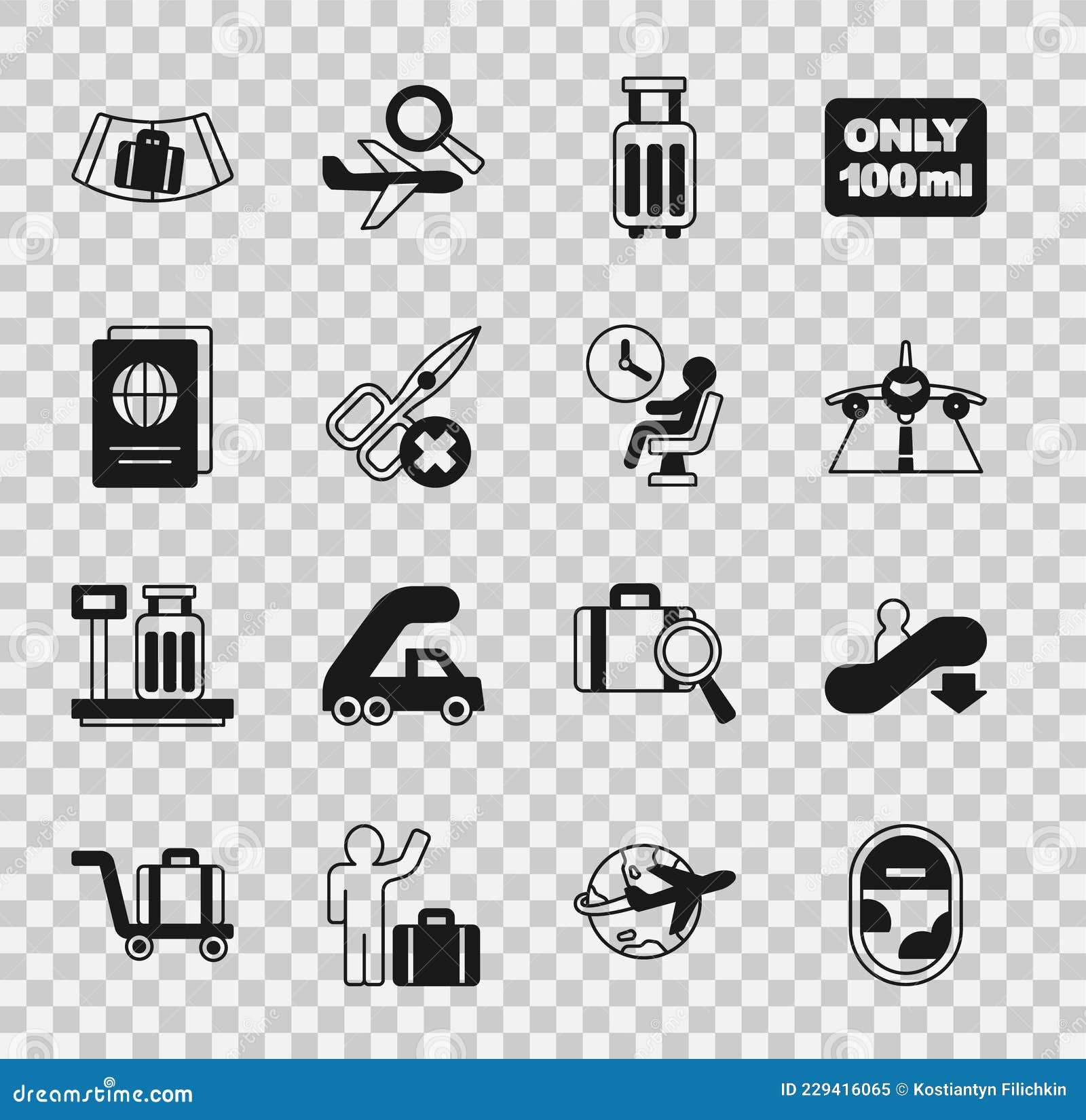 Set Escalator Up, Conveyor Belt With Suitcase, Liquids In Carry-on ... Set Escalator Up, Conveyor Belt With Suitcase, Liquids In Carry-on ...