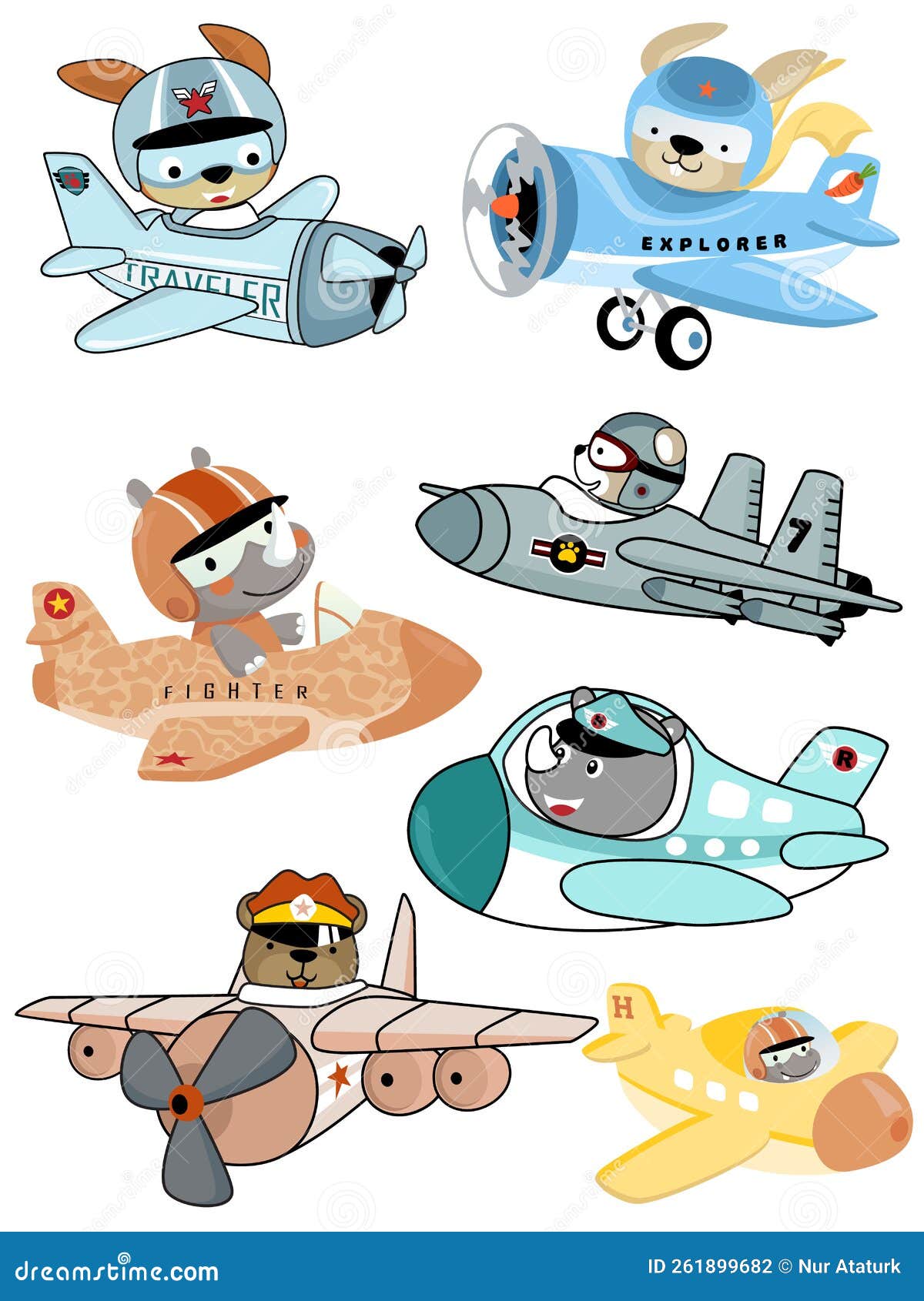 Set of Airplanes Cartoon with Funny Animals Pilot Stock Vector ...