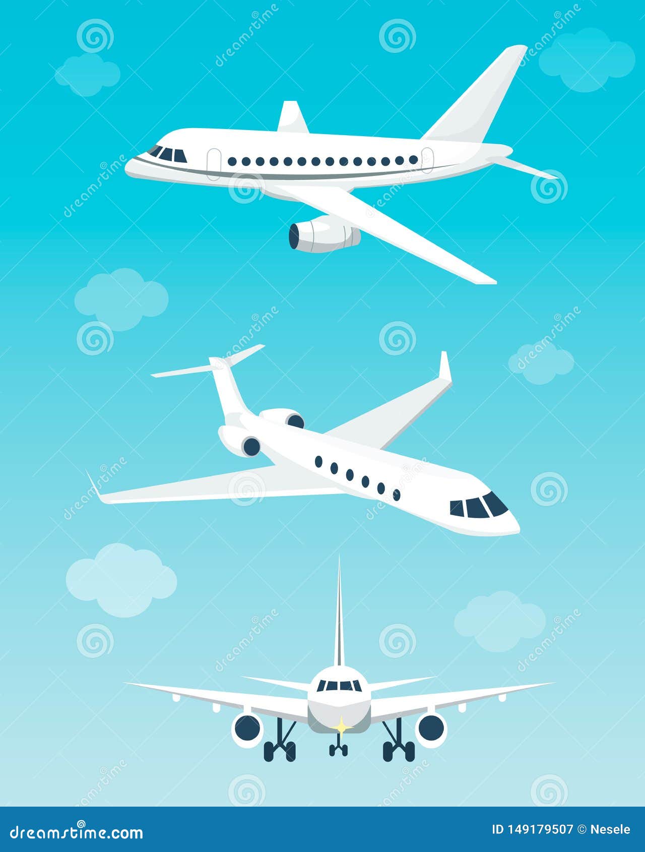 Set of Airplanes with Different Angles. Vector Illustration Stock ...