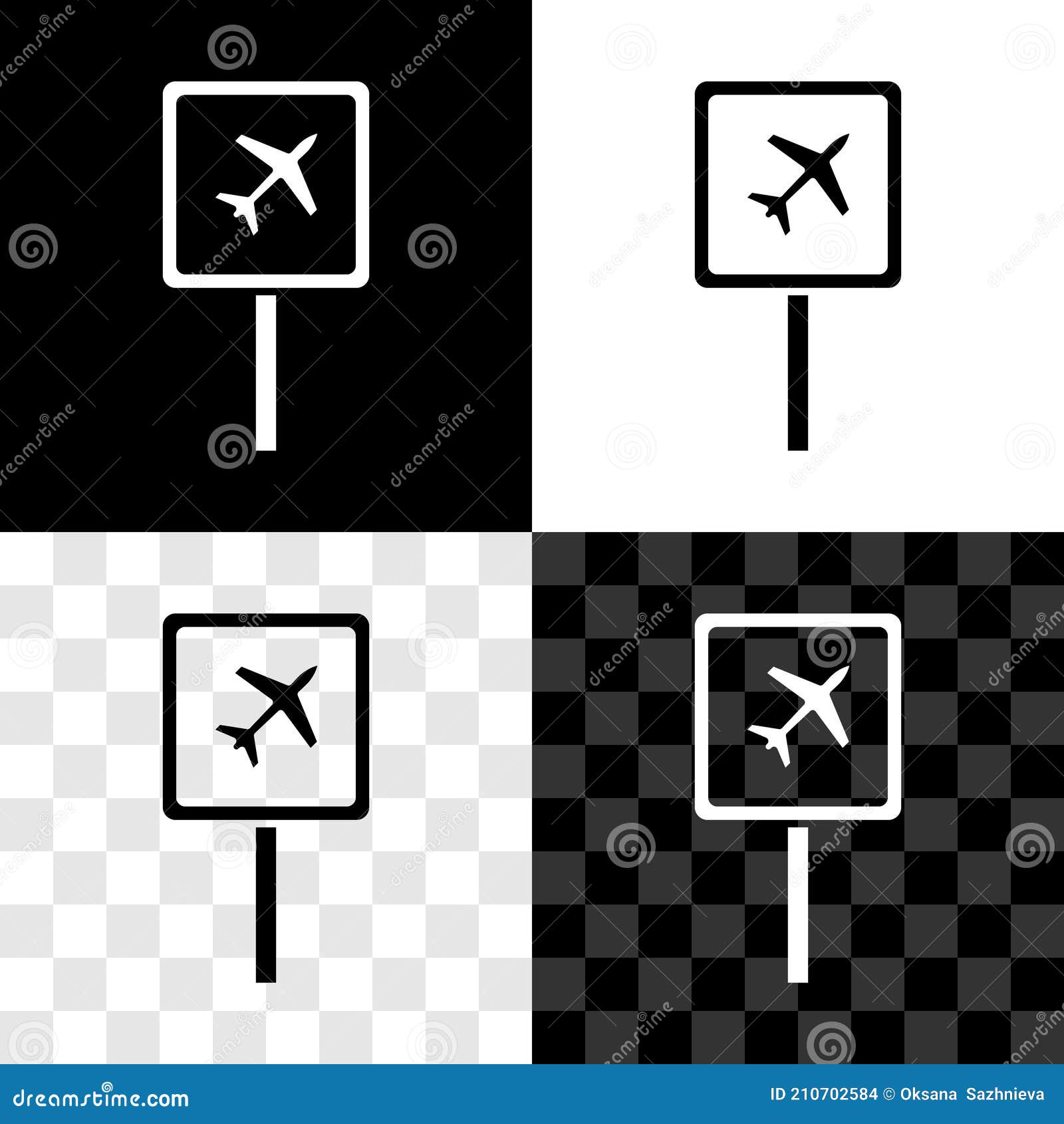 Set Airport Icon Isolated on Black and White, Transparent Background ...