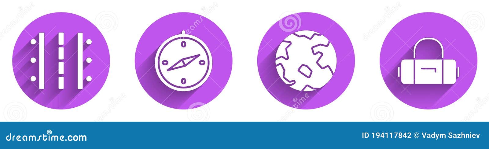 Set Airport Runway, Compass, Worldwide and Suitcase Icon with Long ...