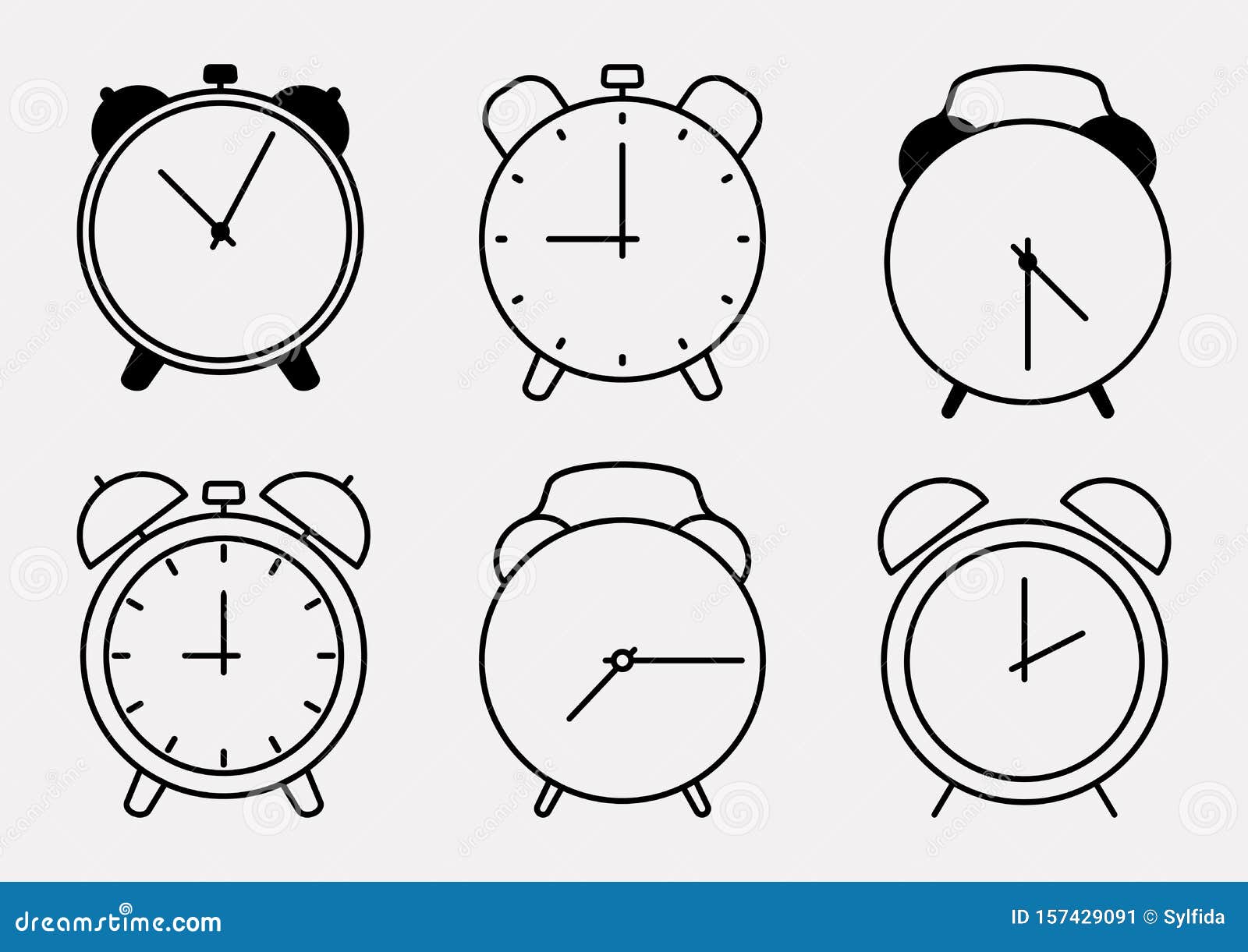 Set of Alarm Clock Icons, Outline Design. Vector Stock Illustration ...