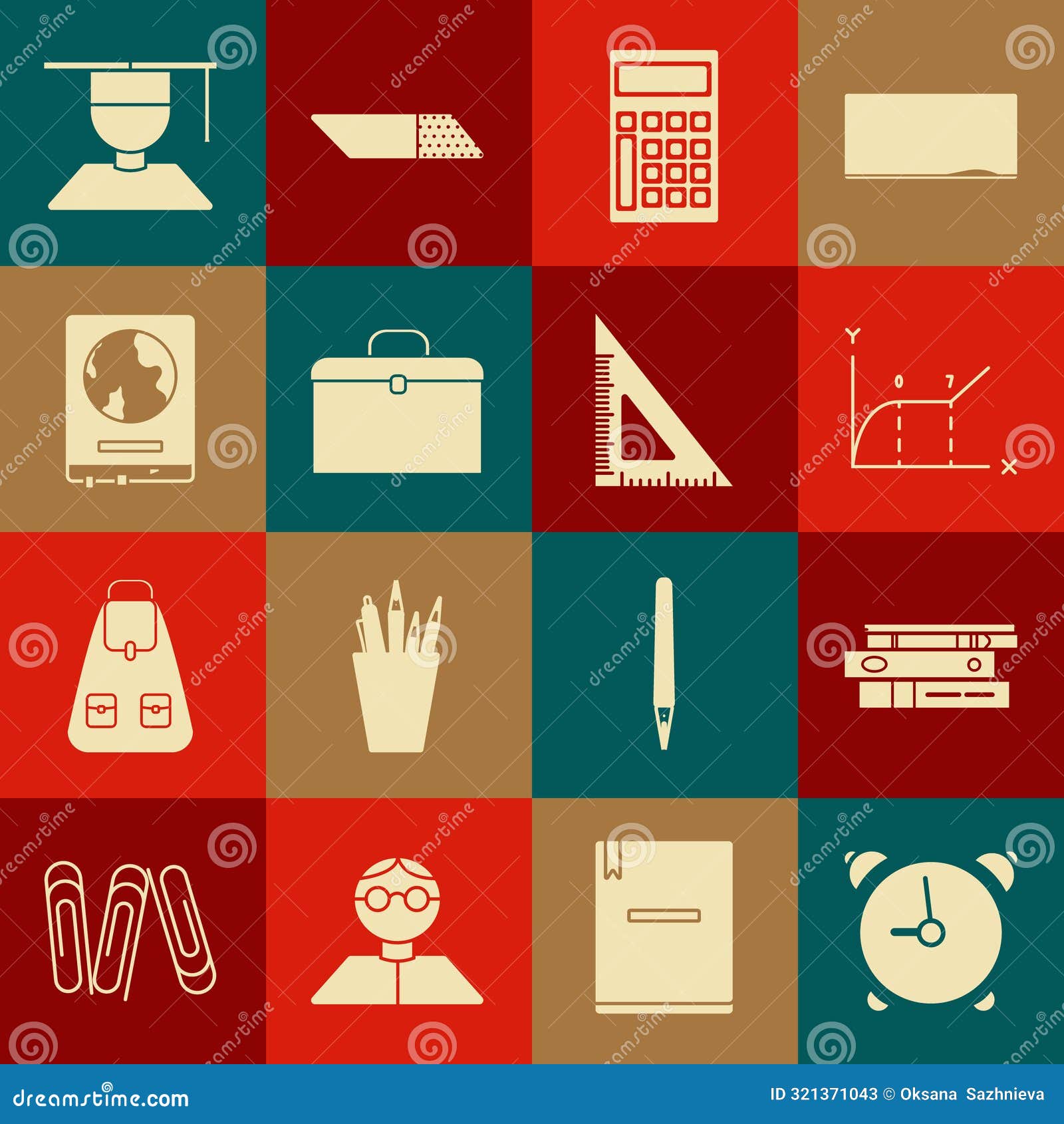 Set Alarm Clock, Office Folders with Papers and Documents, Pie Chart ...