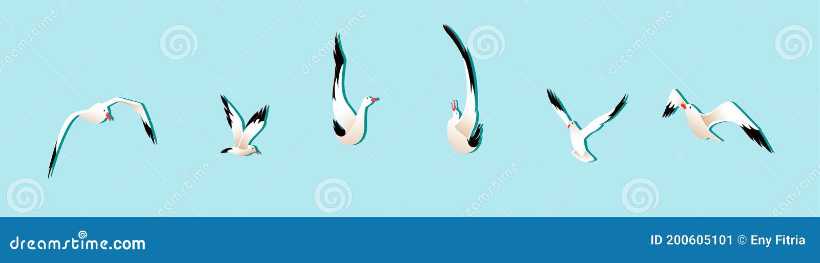 A Set of Albatross Bird is Flying Icon Design Template with Various ...