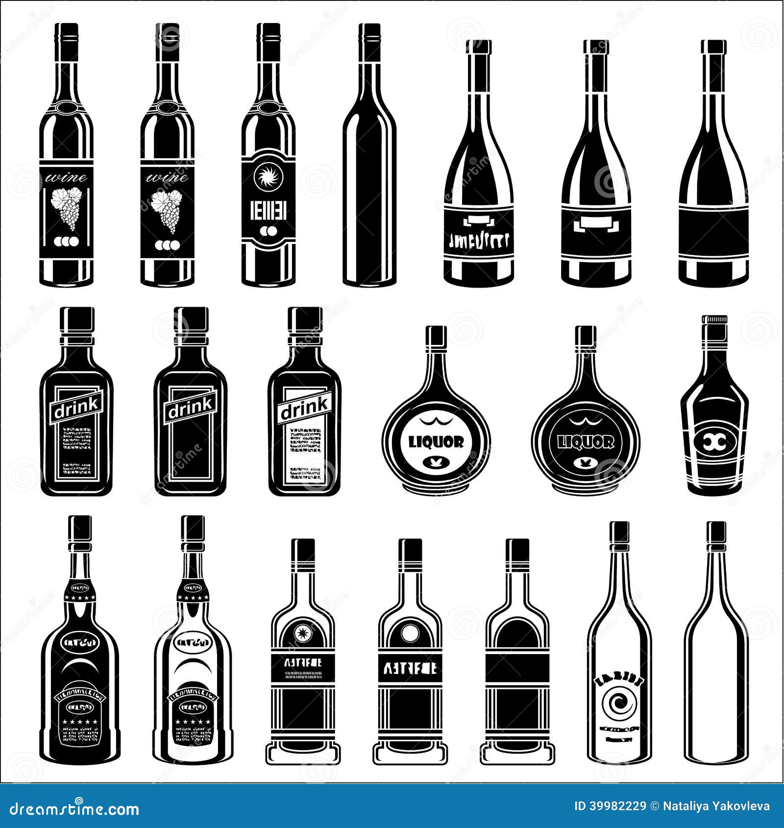 Set of alcohol bottles. stock vector. Illustration of alcohol - 39982229