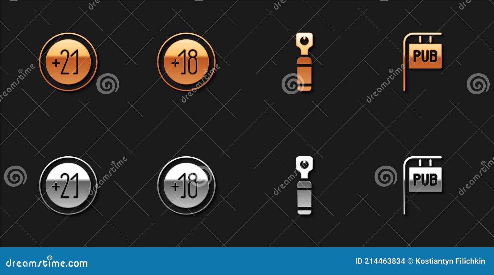 Set Alcohol 21 Plus 18 Abrebotellas Y Letrero De Calle Con Icono De Pub ...