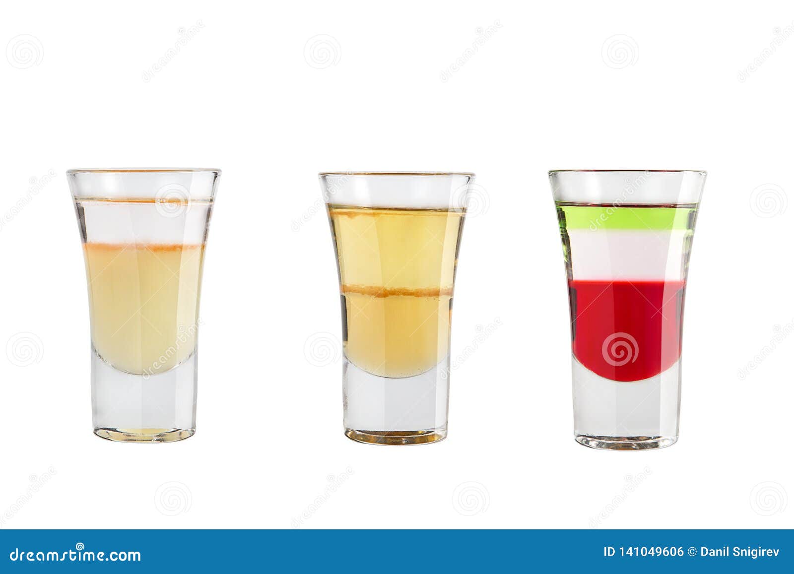 Set of Alcohol Shots on a White Background. Three Shots of Interesting ...