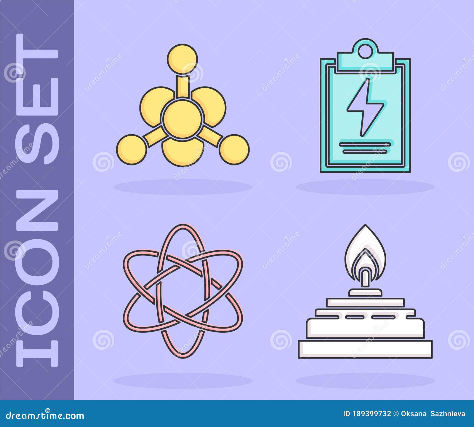 Set Alcohol or Spirit Burner, Bacteria, Atom and Laboratory Clipboard ...