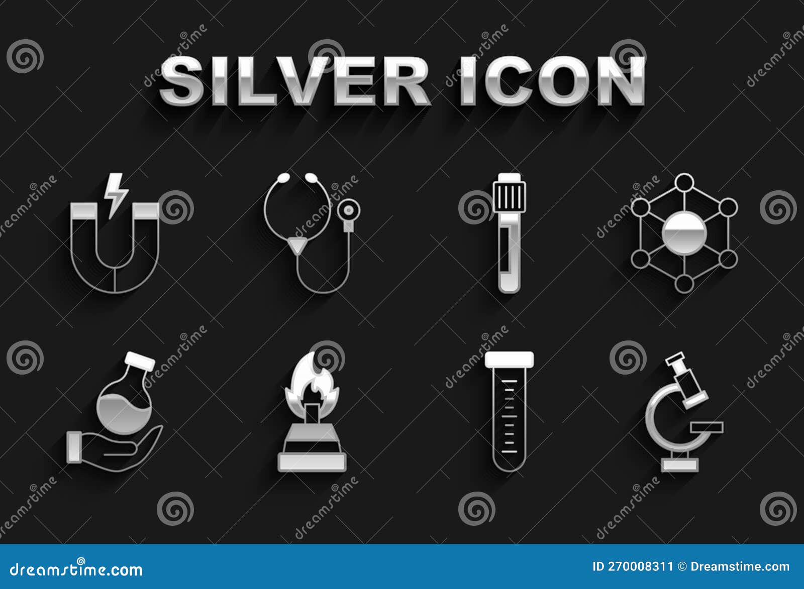 Set Alcohol or Spirit Burner, Molecule, Microscope, Test Tube, Magnet ...