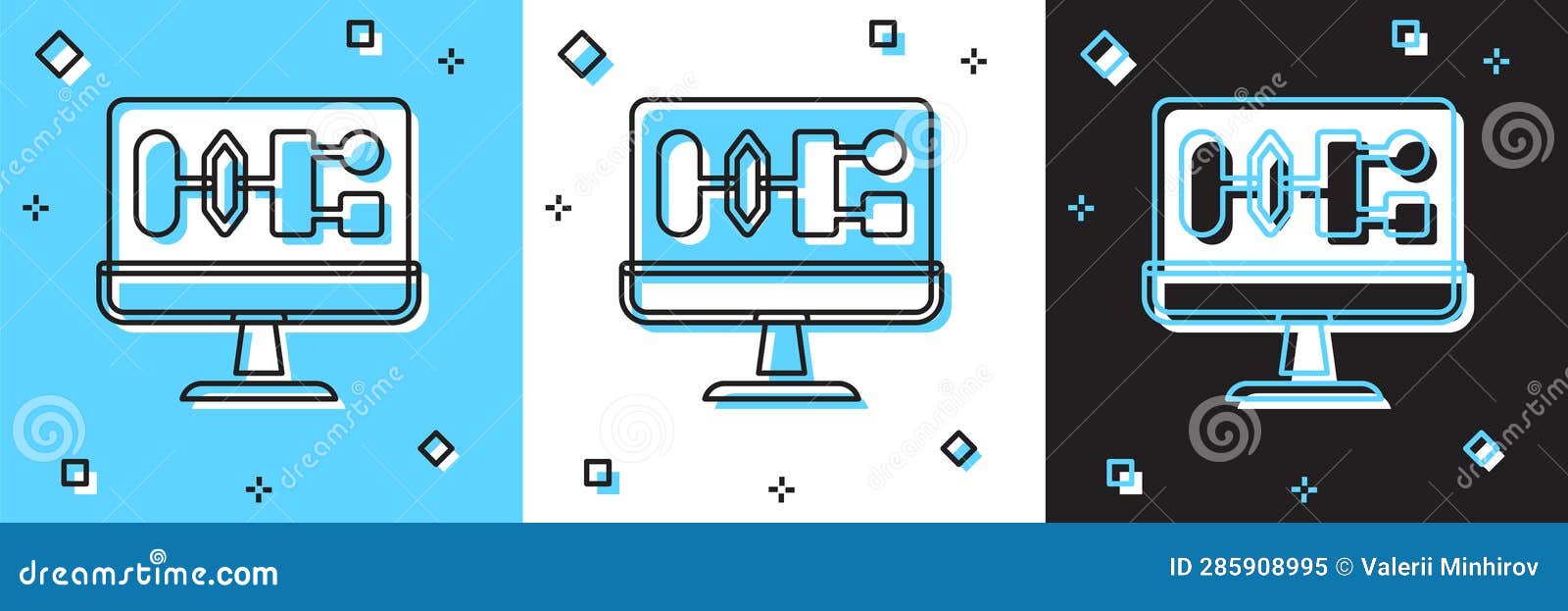Set Algorithm Icon Isolated On Blue And White Black Background Algorithm Symbol Design From