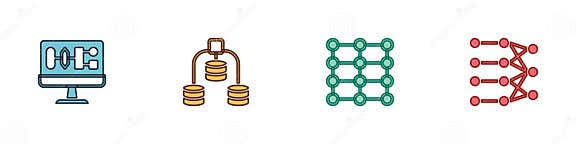 Set Algorithm, Server, Data, Neural Network and Icon. Vector Stock Vector - Illustration of ...