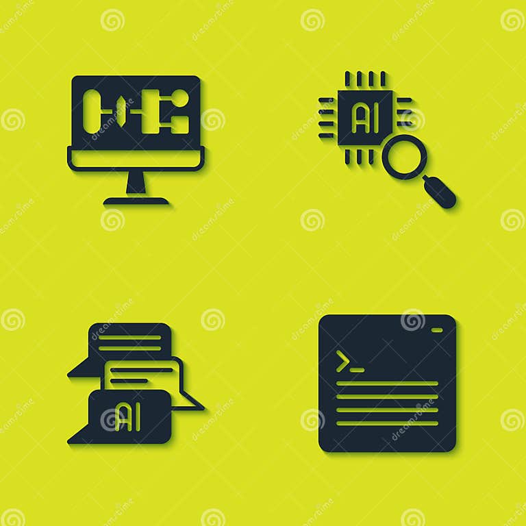 Set Algorithm Web Developer Programming Code Chat Bot And Processor Cpu Icon Vector Stock 6344